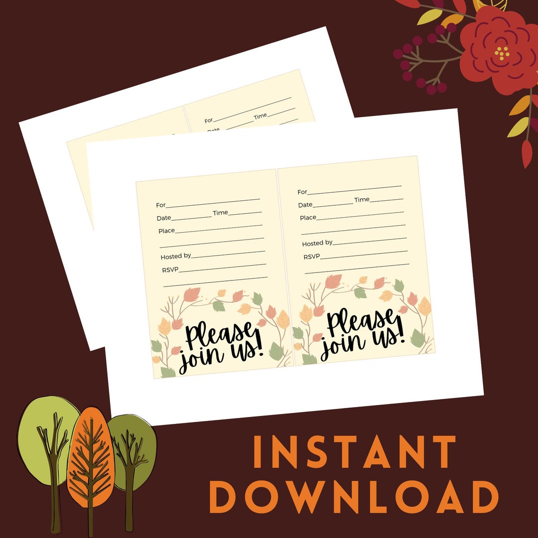 Printable Autumn Season Design Fill in Invitation, Rustic Fall ...