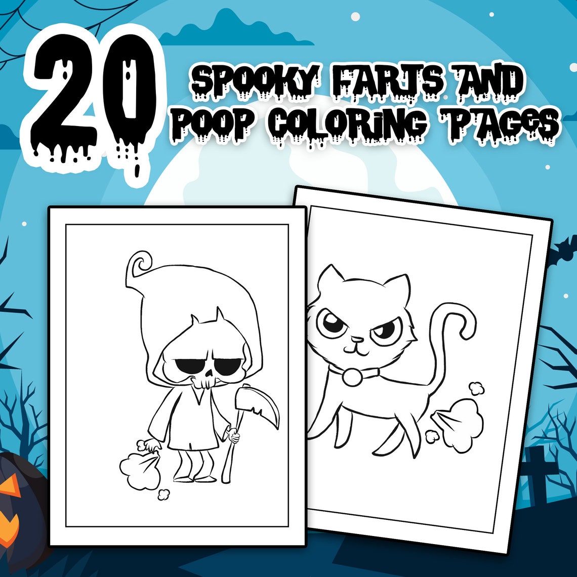 BEST VALUE 20 Spooky Farts and Poop Coloring Pages Instant | Etsy