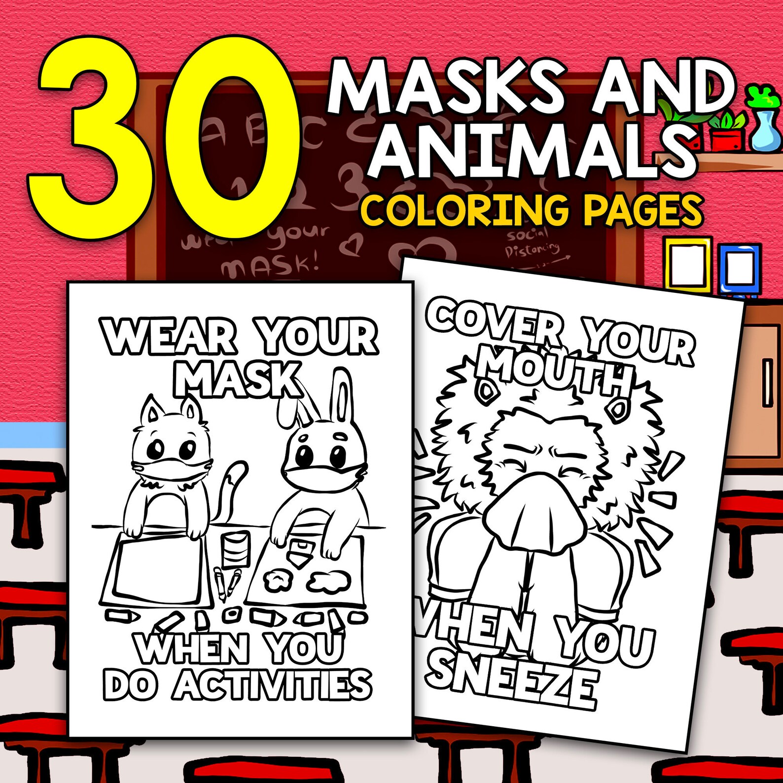 BEST VALUE Printable 30 Cute Animals Wearing Masks Coloring Pages ...