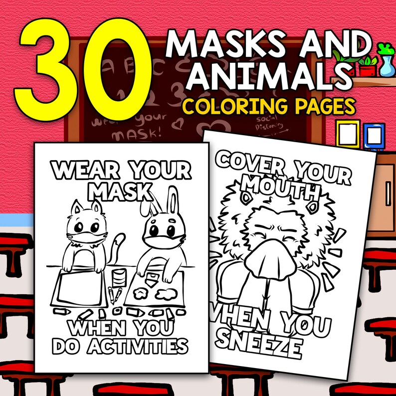 BEST VALUE Printable 30 Cute Animals Wearing Masks Coloring Pages Teach ...