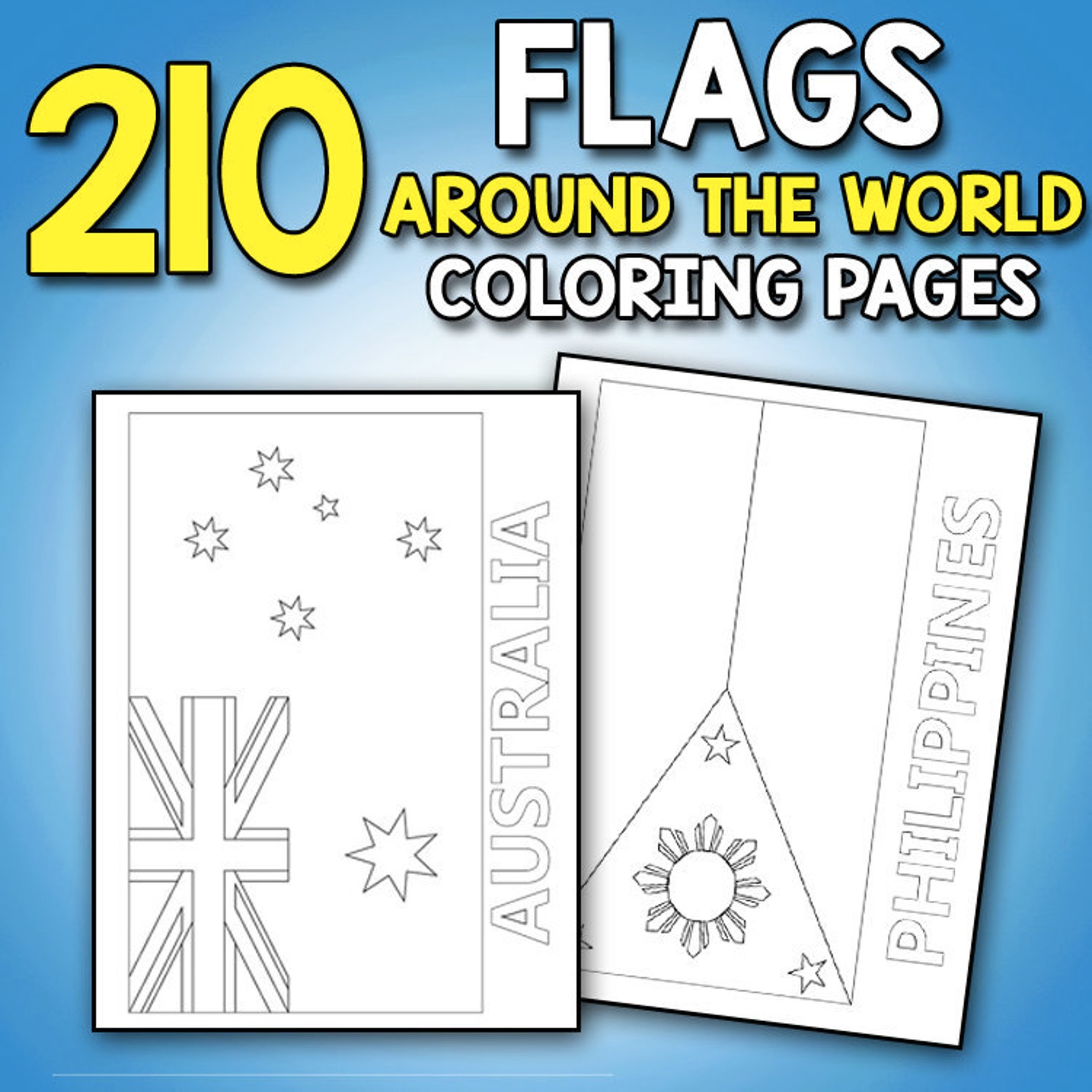 Flags Around the World Coloring Book Educational Geography Coloring ...