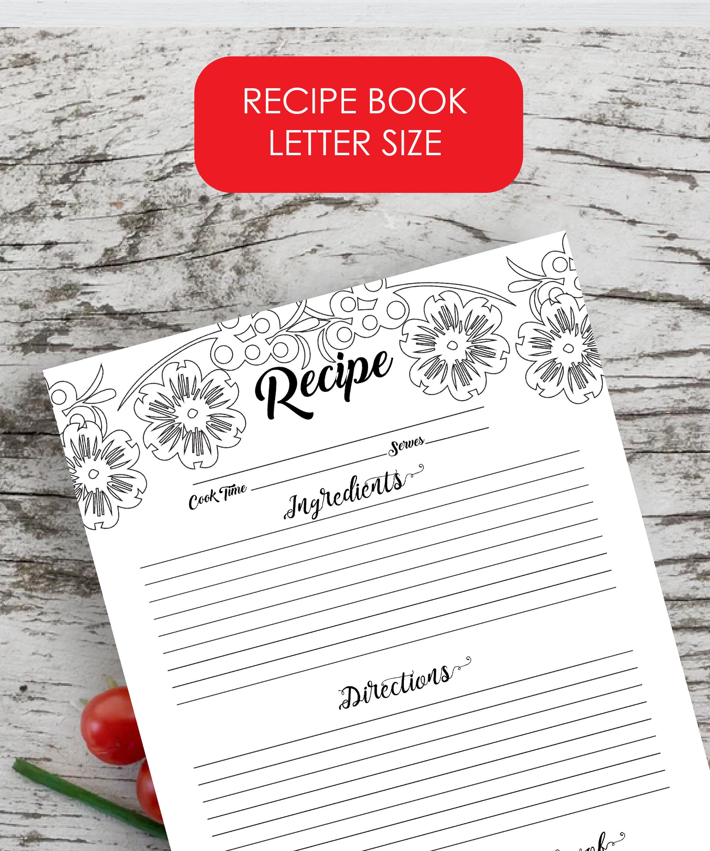 Recipe Book Printable Floral Recipe Book, Recipe Binder, Recipe ...
