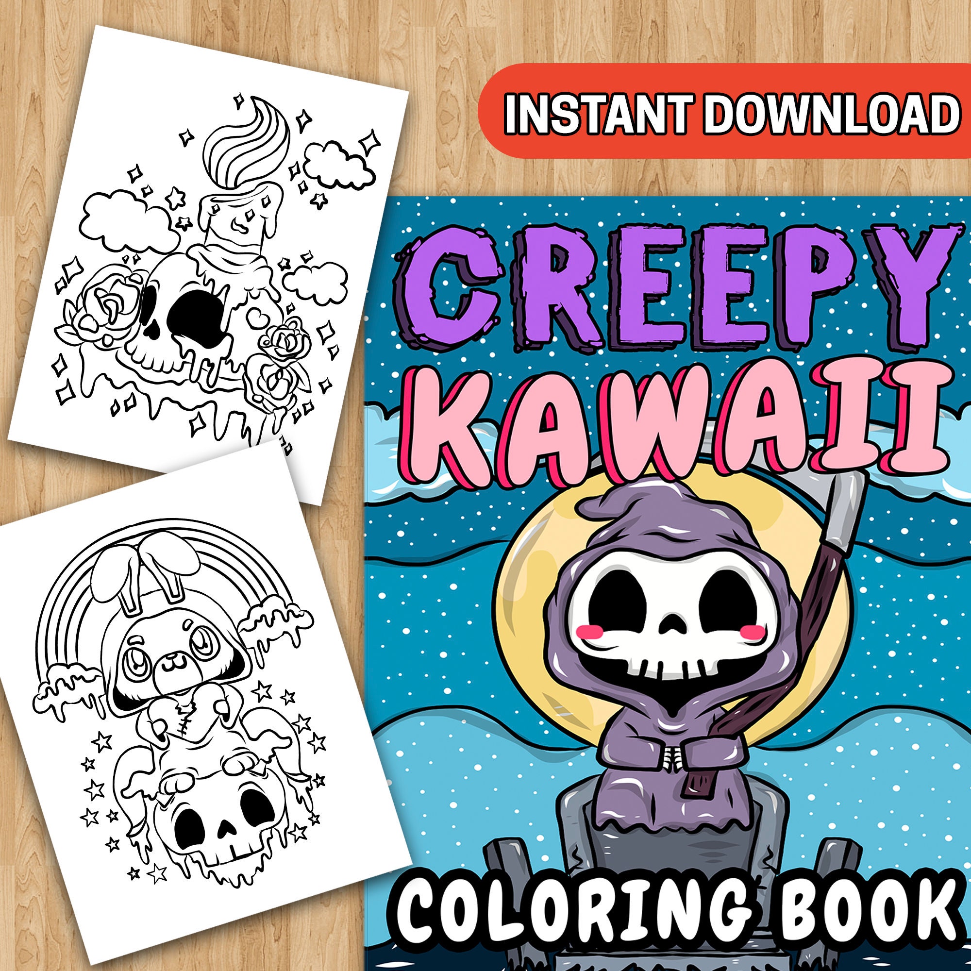 BEST VALUE Creepy Kawaii Coloring Book Instant Download Cute and Dark ...