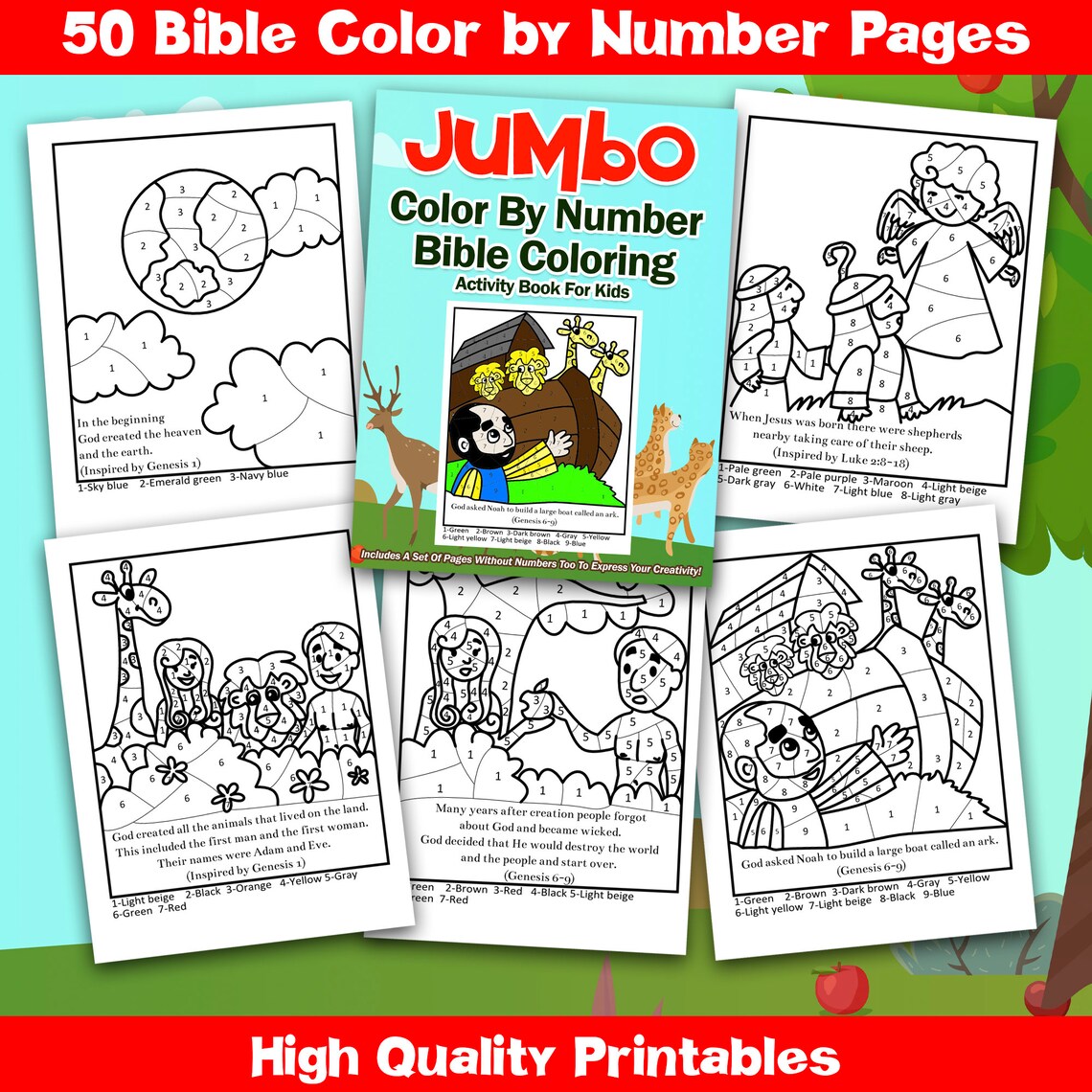 BEST VALUE 50 Jumbo Color by Number Bible Coloring Pages - Instant ...