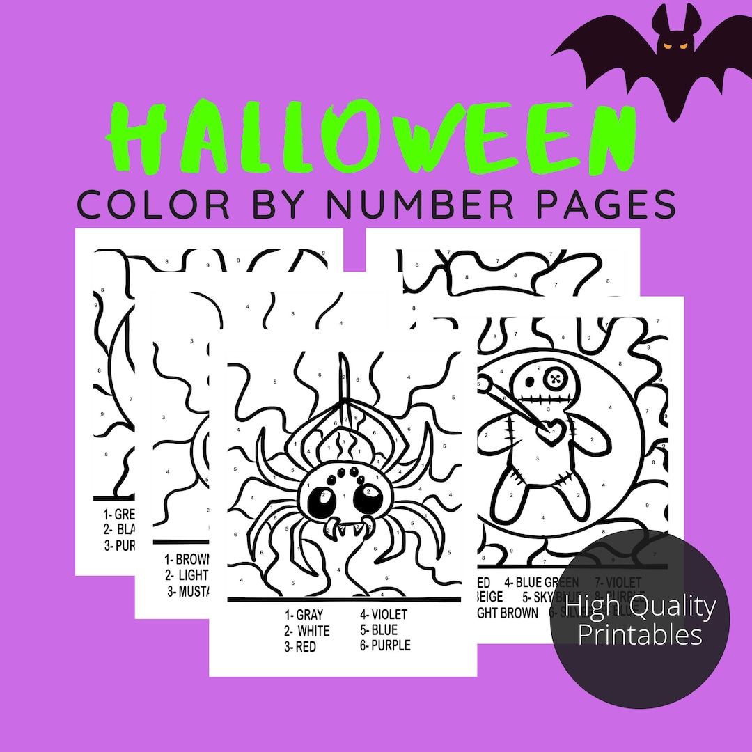 BEST VALUE Set of 5 Halloween Color by Number Coloring Pages - Instant ...