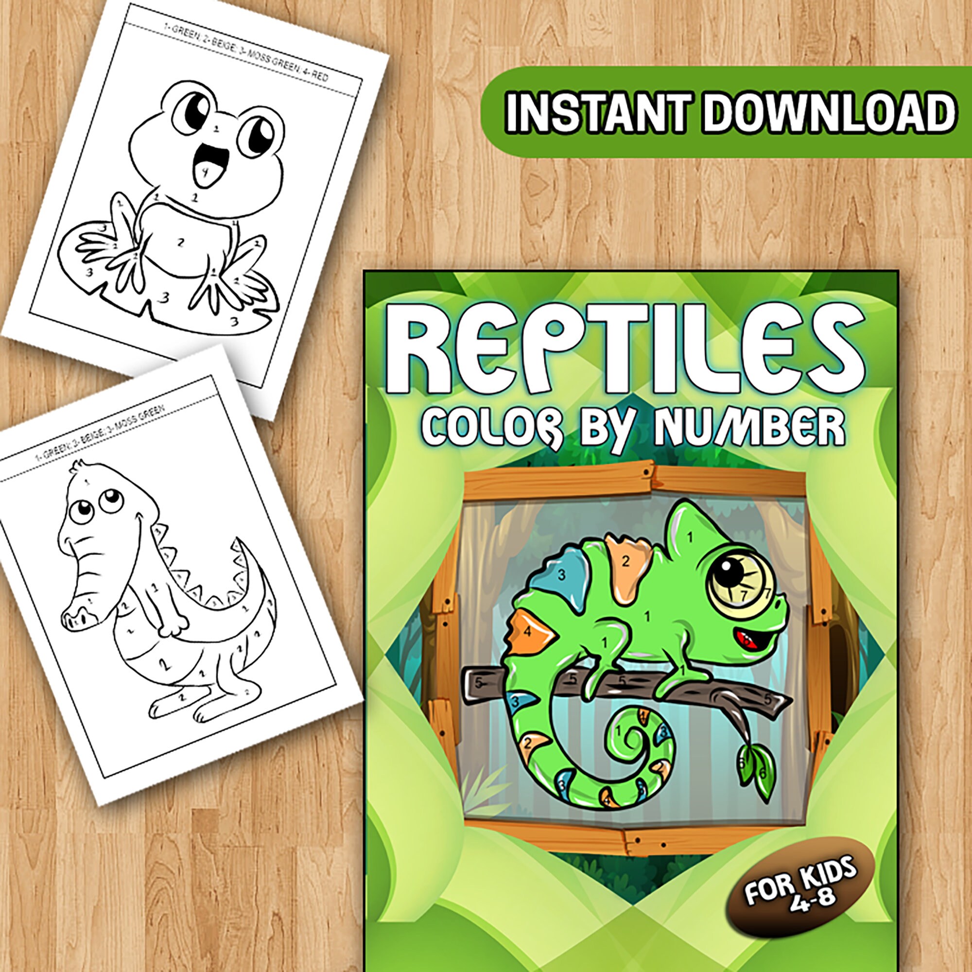 BEST VALUE Reptiles Color by Number Ages 4-8 30 Printable Reptiles ...