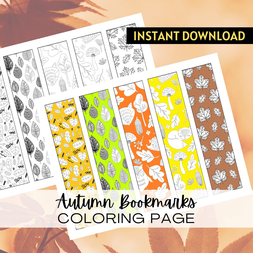 BEST VALUE Autumn Bookmark Coloring Page Instant Download DIY Bookmark ...