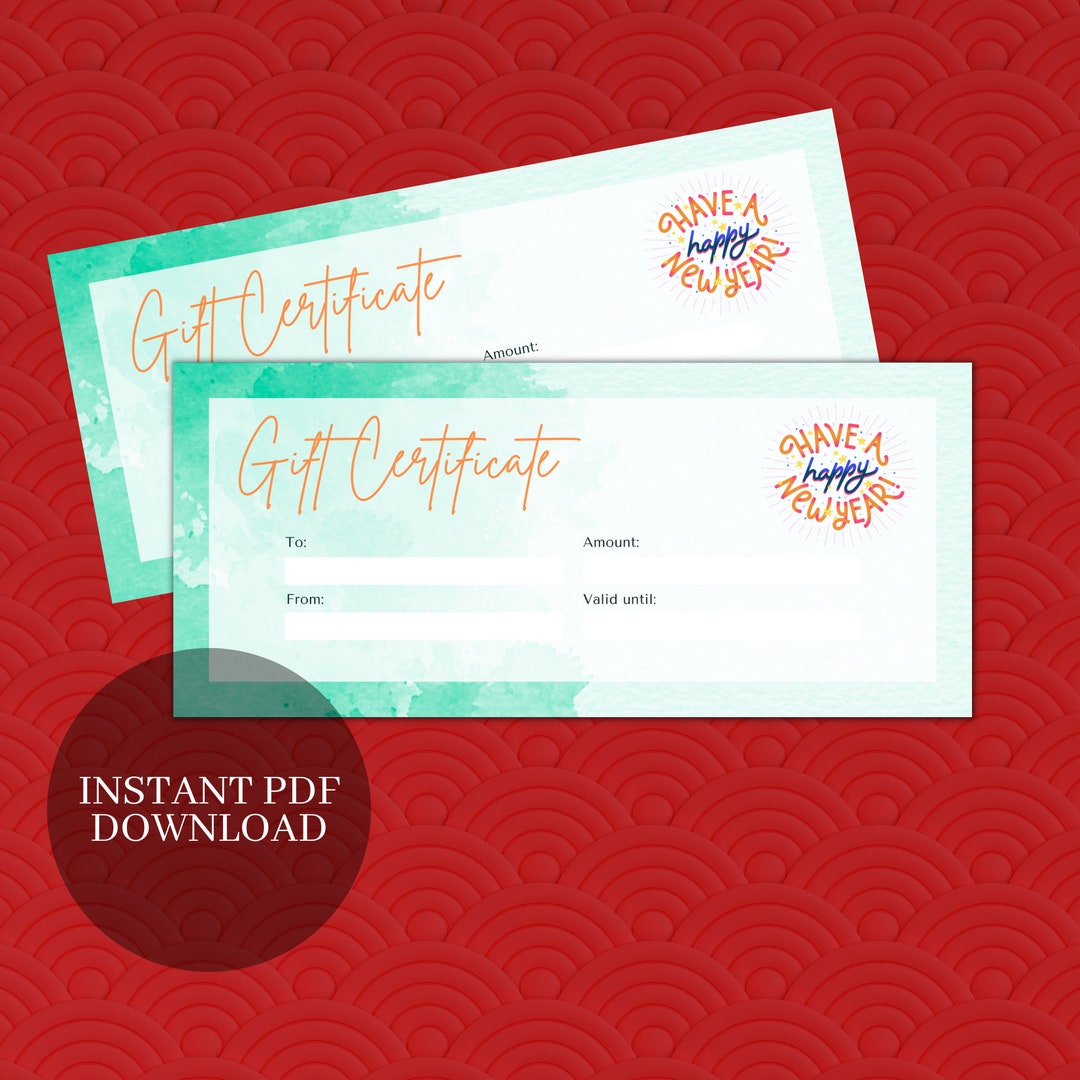 BEST VALUE Printable New Year Gift Certificate -instant Download Gift ...