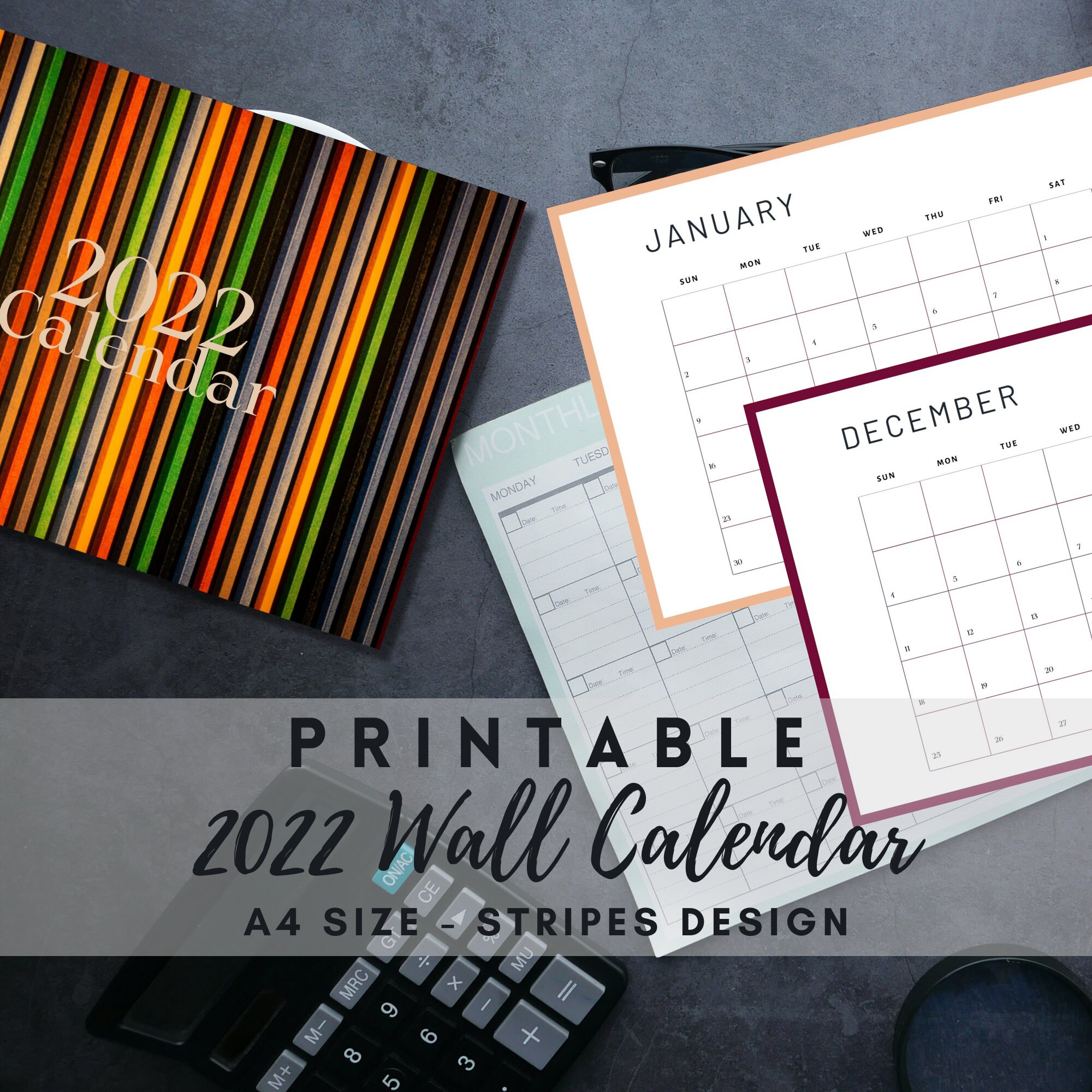 BEST VALUE Printable 2022 Wall Calendar Sheet Instant Download January ...