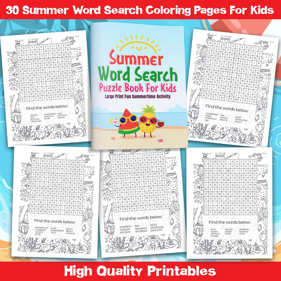 BEST VALUE Summer Word Search Puzzle Book for Kids Instant - Etsy