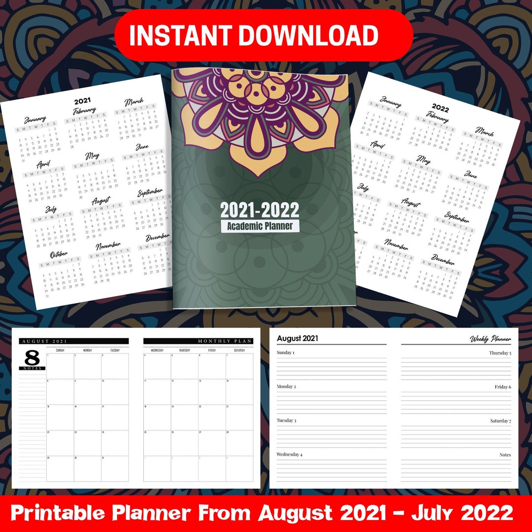 BEST VALUE 2021 - 2022 Academic Planner - Instant Download August 2021 ...
