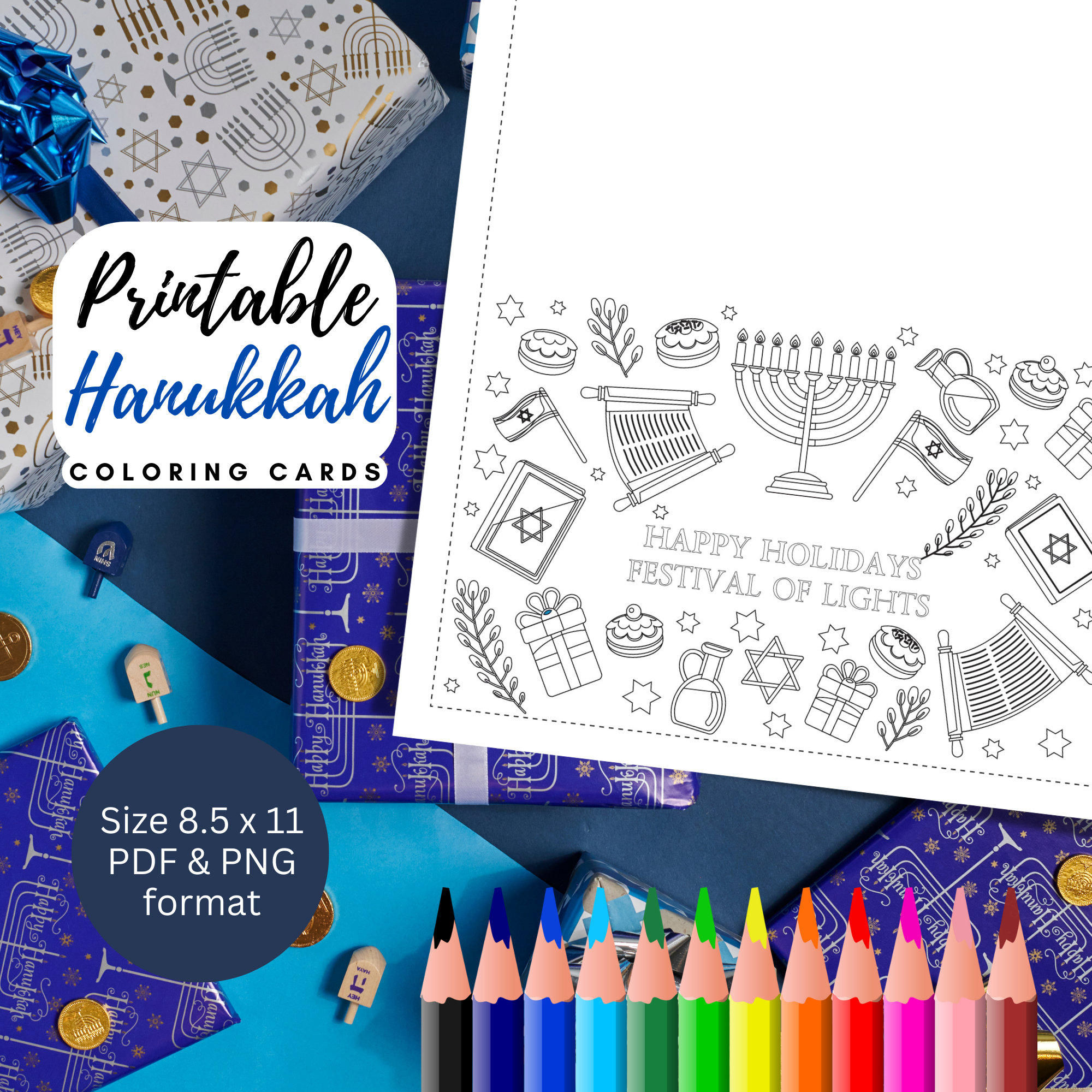BEST VALUE Hanukkah Greetings Coloring Page instant Download DIY ...