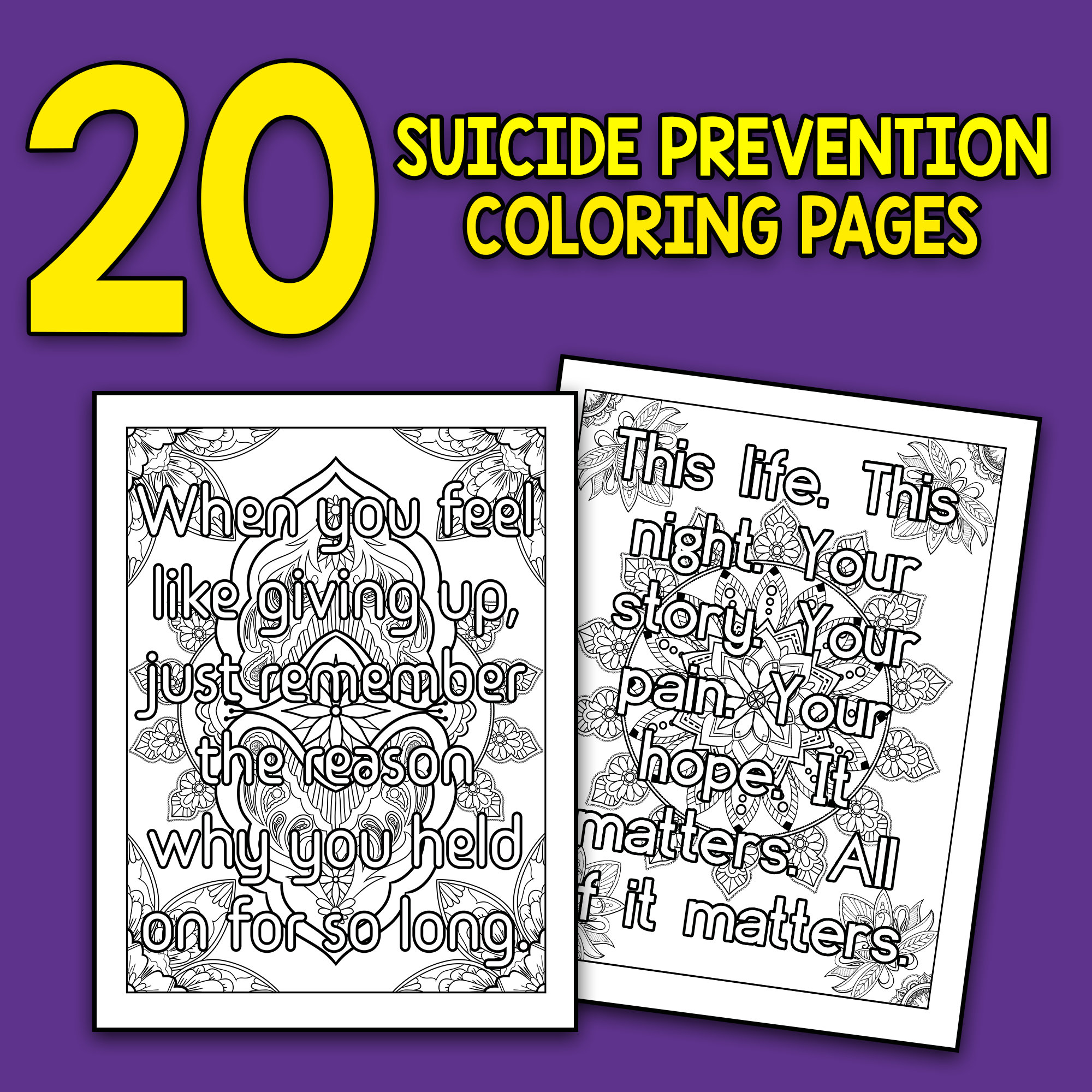 BEST VALUE 20 Suicide Prevention Awareness Quotes Coloring - Etsy