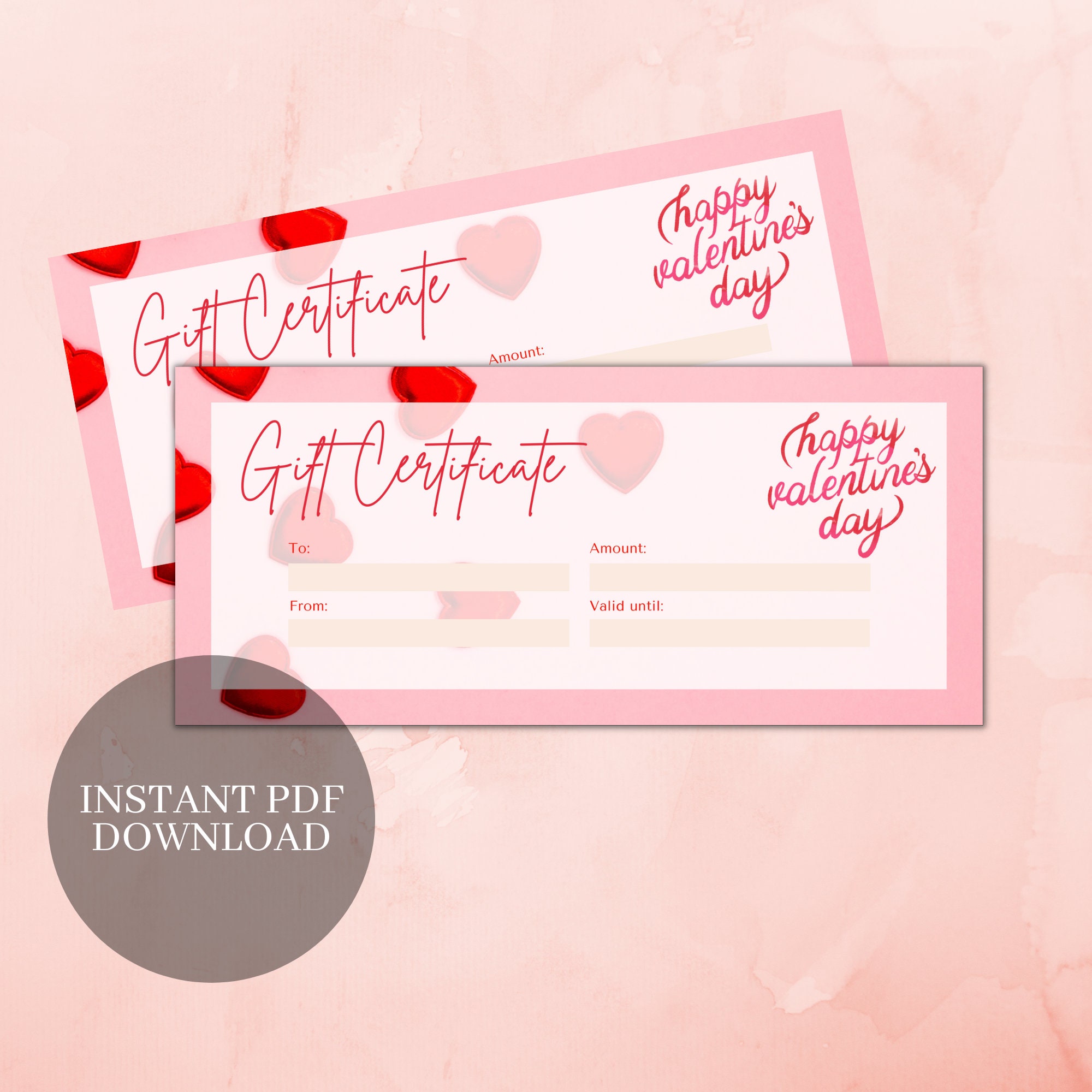 BEST VALUE Valentine's Day Gift Certificate Printable Instant Download ...