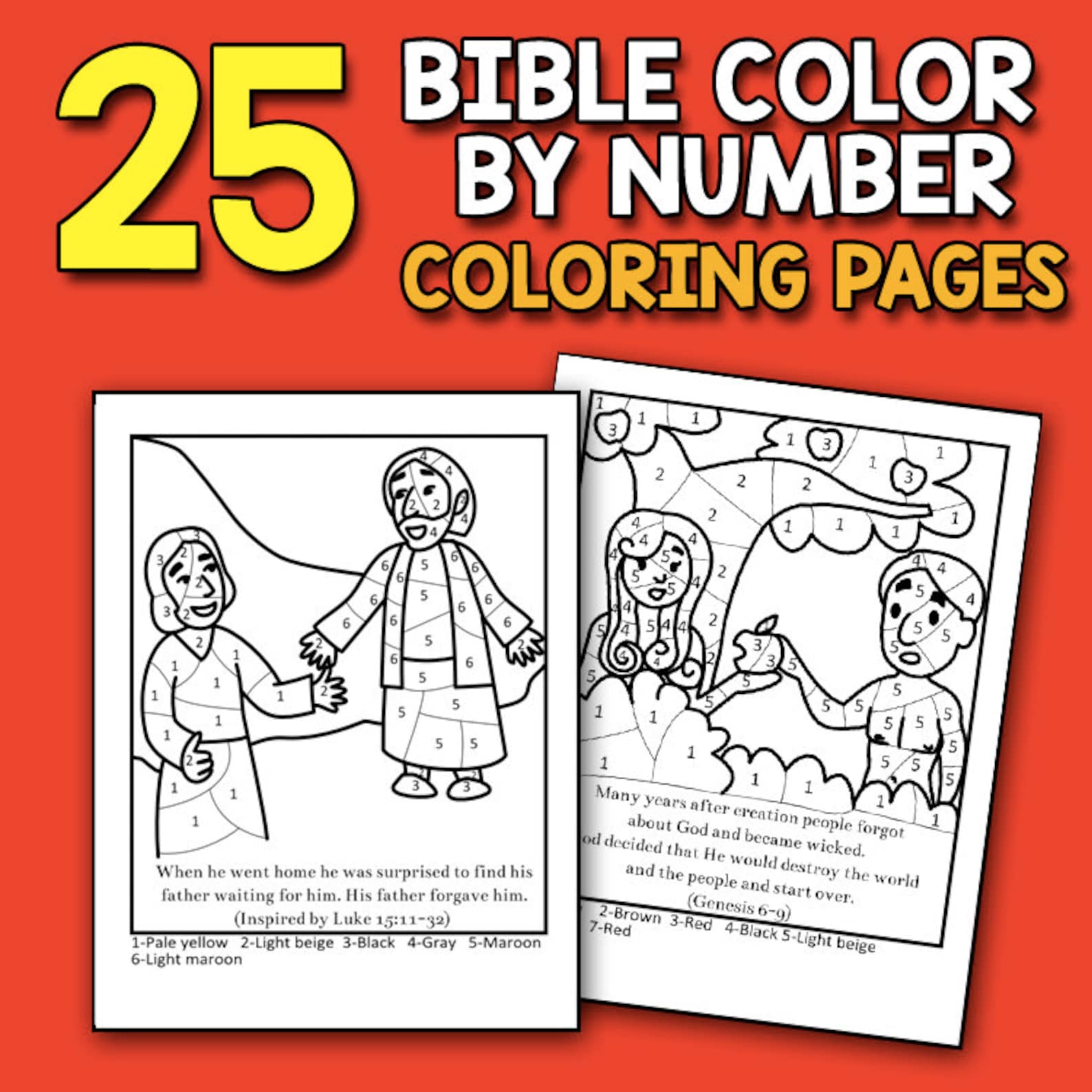 BEST VALUE Bible Color by Number Printable 25 Bible Coloring Pages for ...