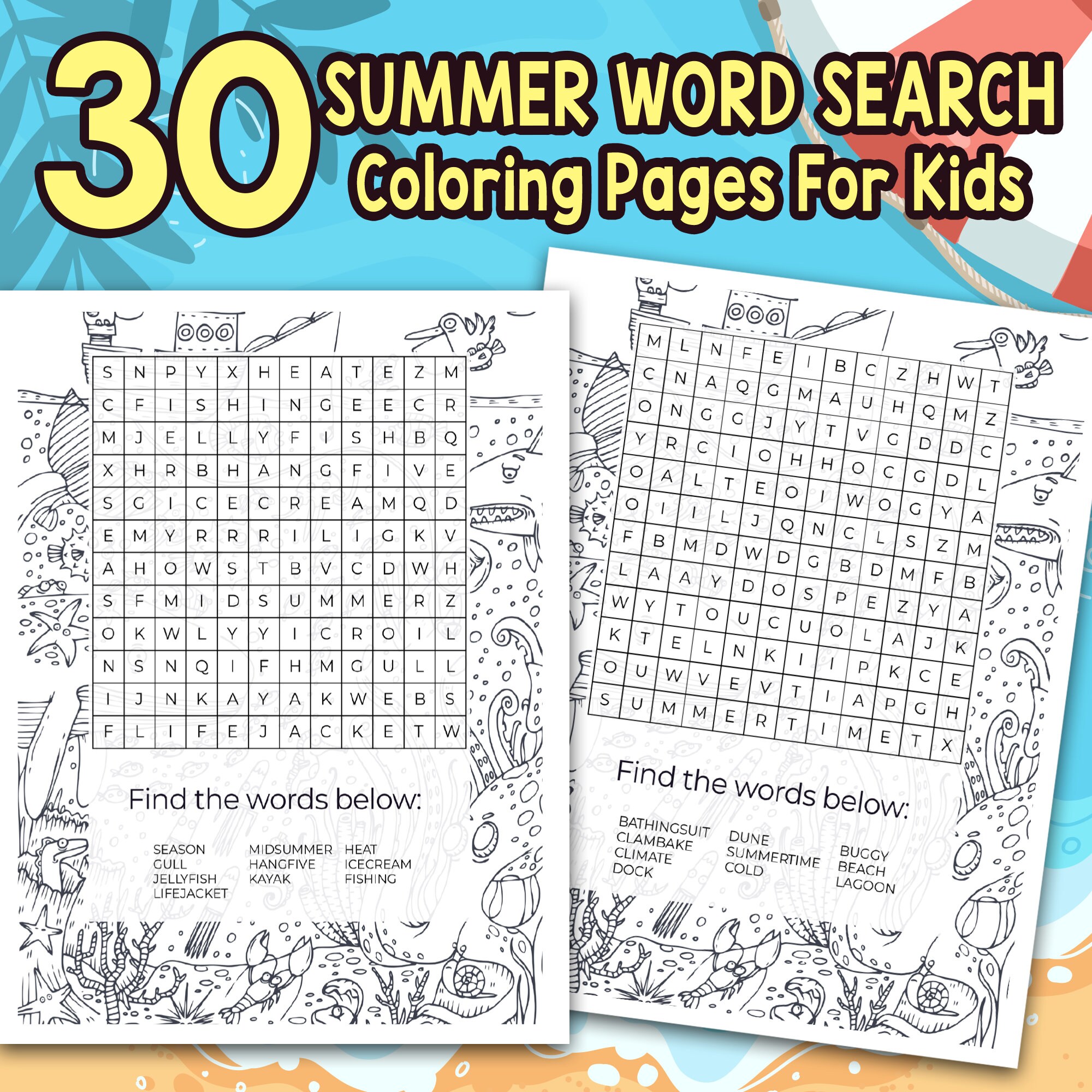 BEST VALUE Happy Summer Word Search for Kids - Instant Download Puzzle ...