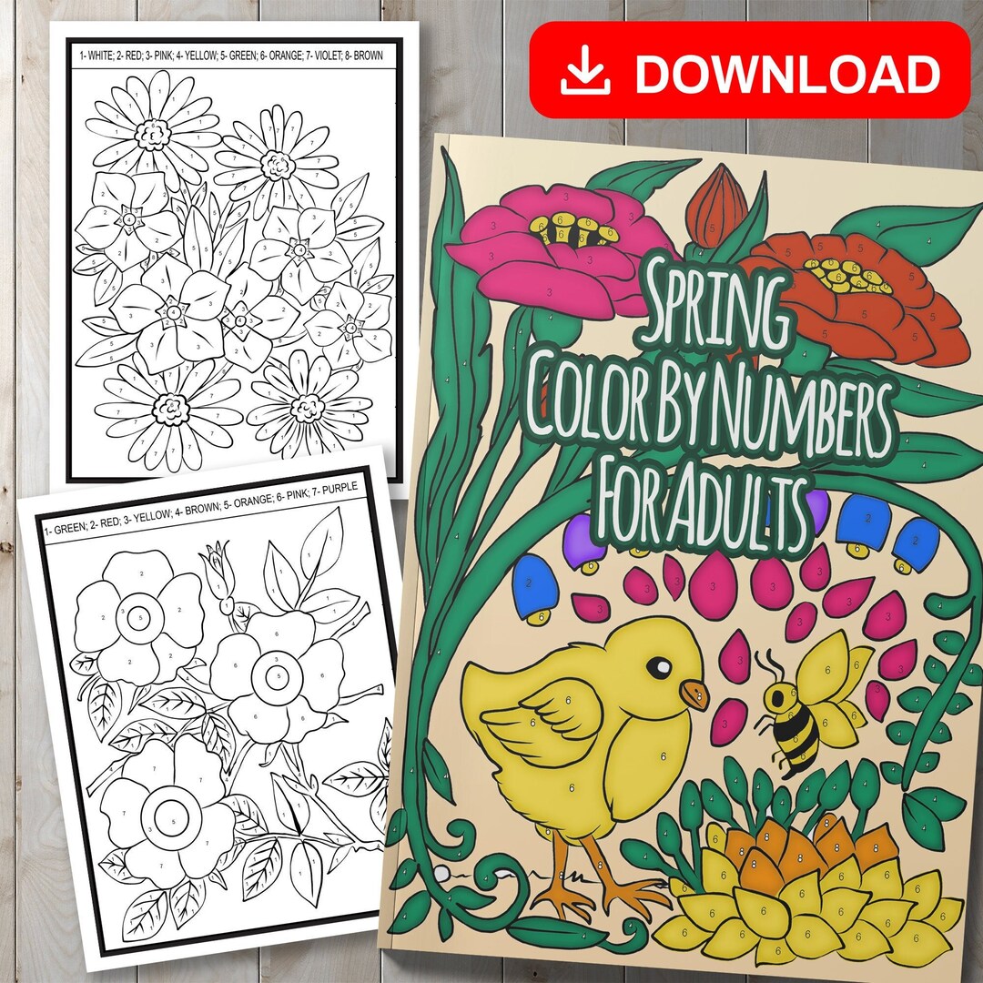 BEST VALUE Spring Color by Numbers for Adults - Instant Download ...