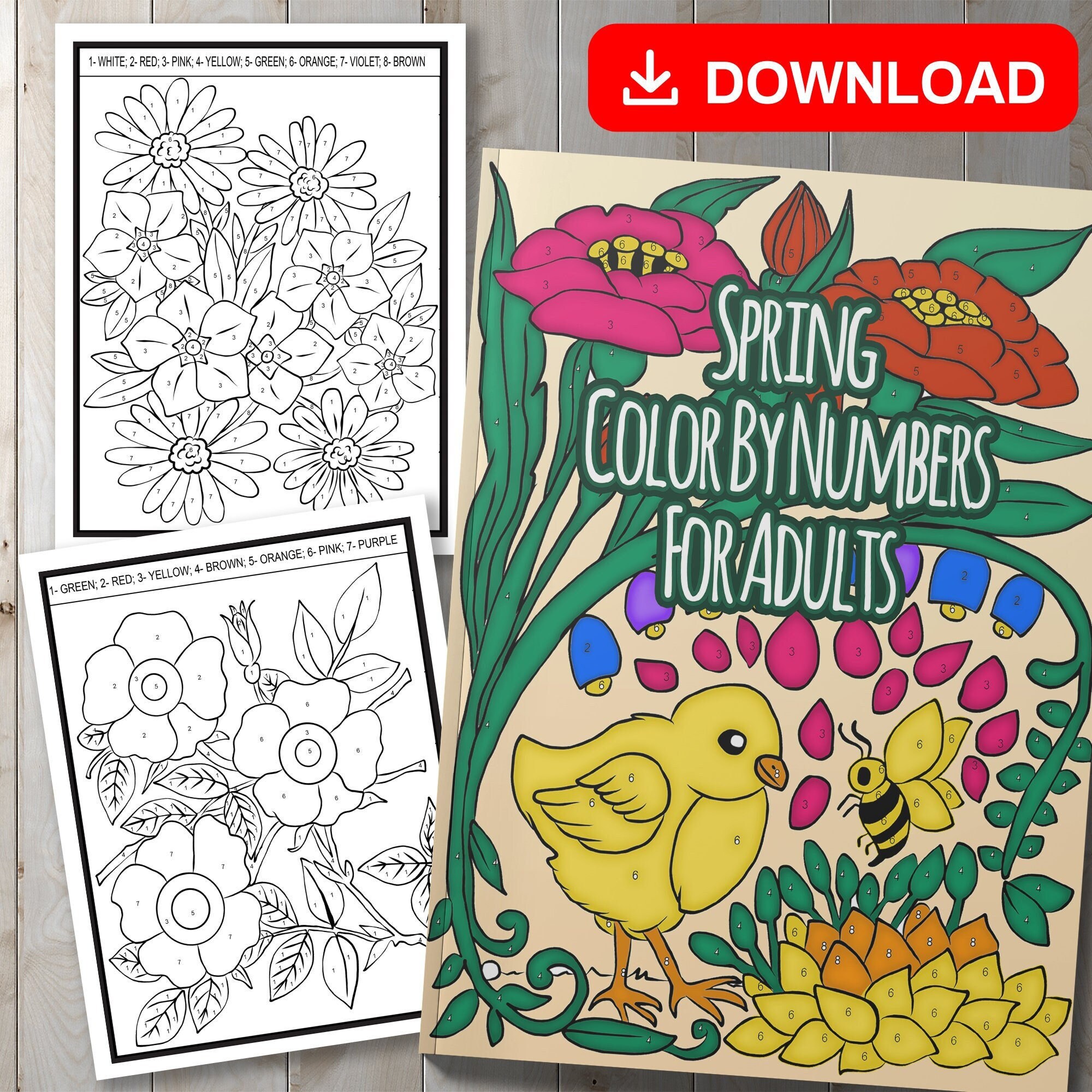 BEST VALUE Spring Color by Numbers for Adults - Instant Download ...