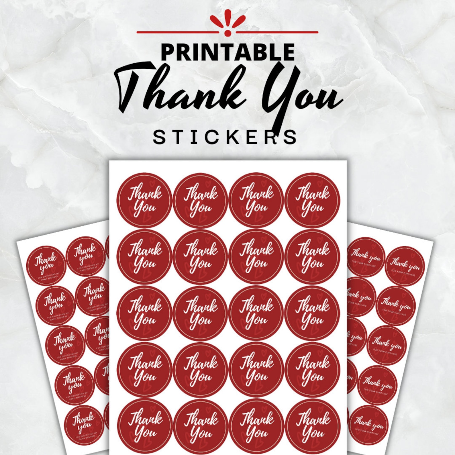 Printable Thank You Stickers - Instant Download Red Sticker TY Business ...