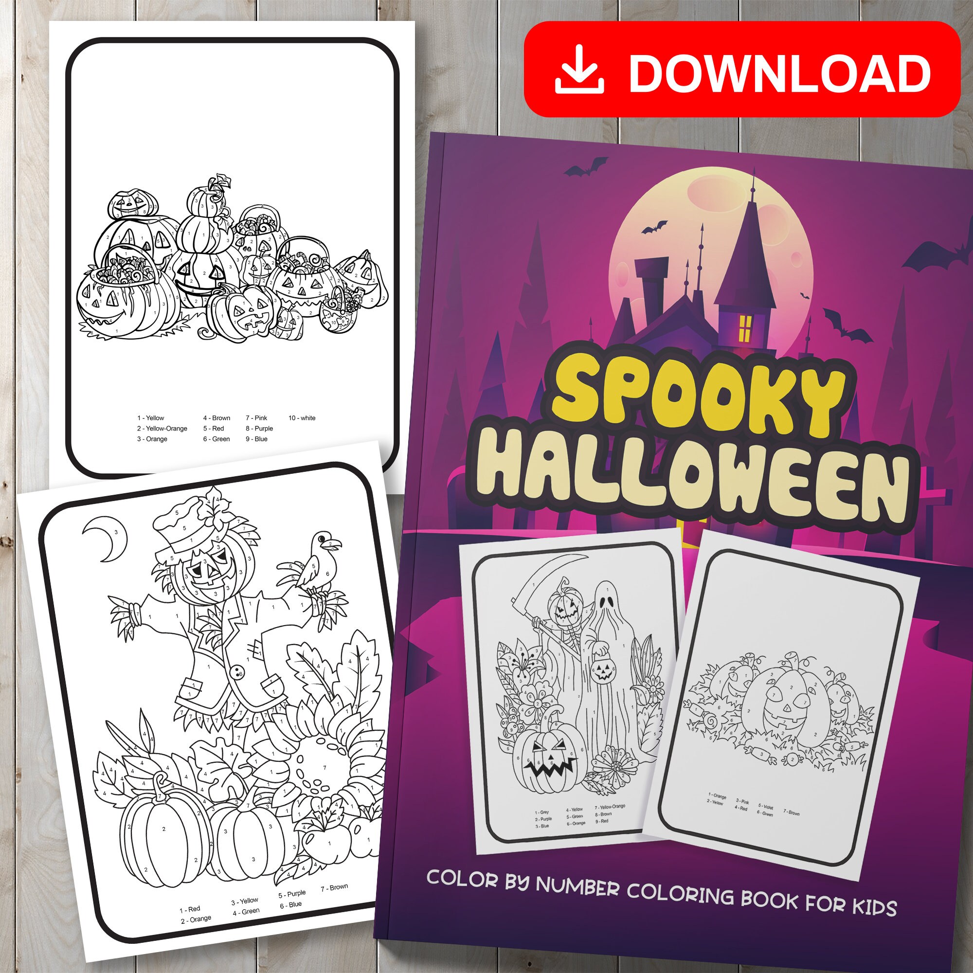 BEST VALUE Spooky Halloween Color by Number Coloring Book for Kids ...