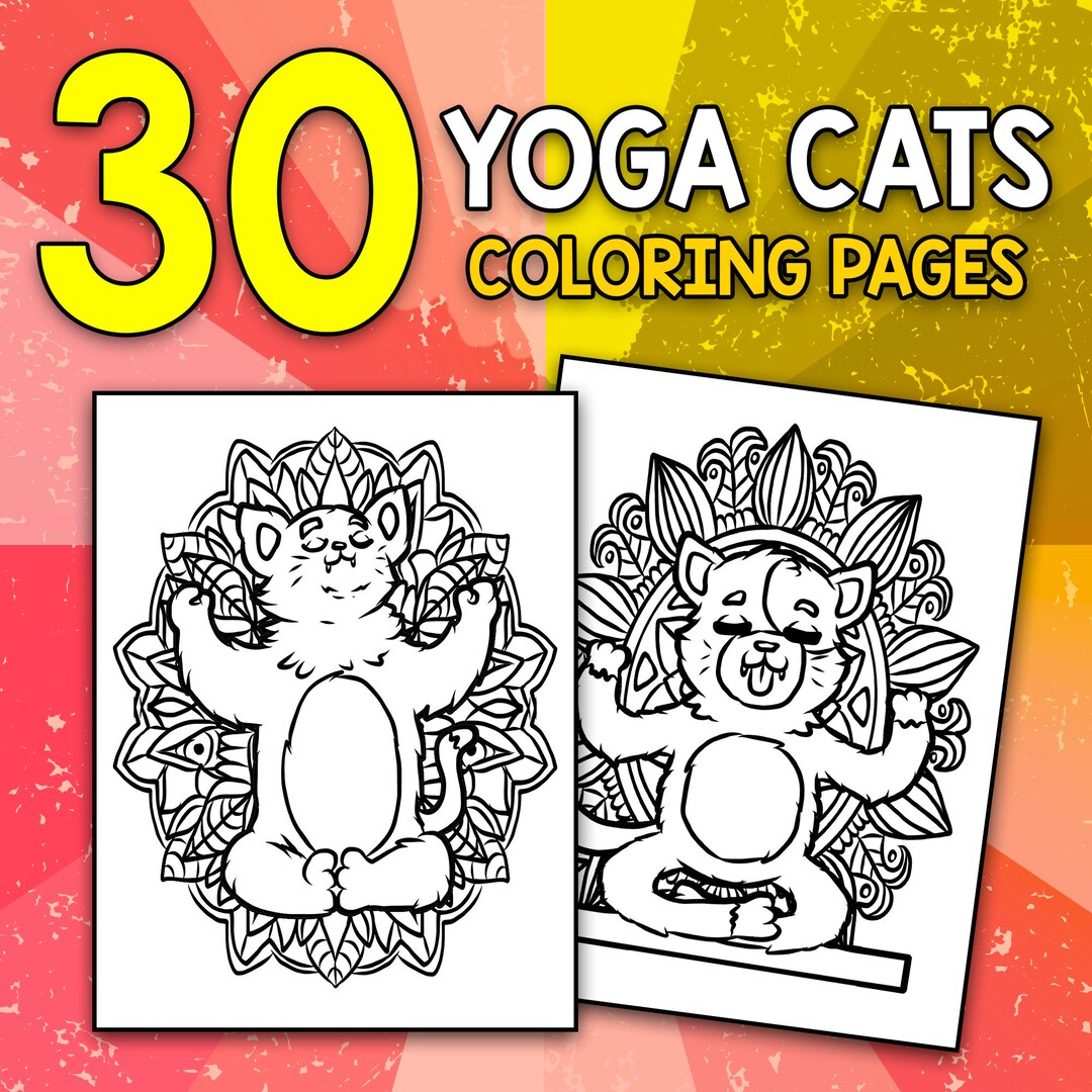 BEST VALUE 30 Yoga Cats Coloring Adult Pages for Relaxation Gift for ...