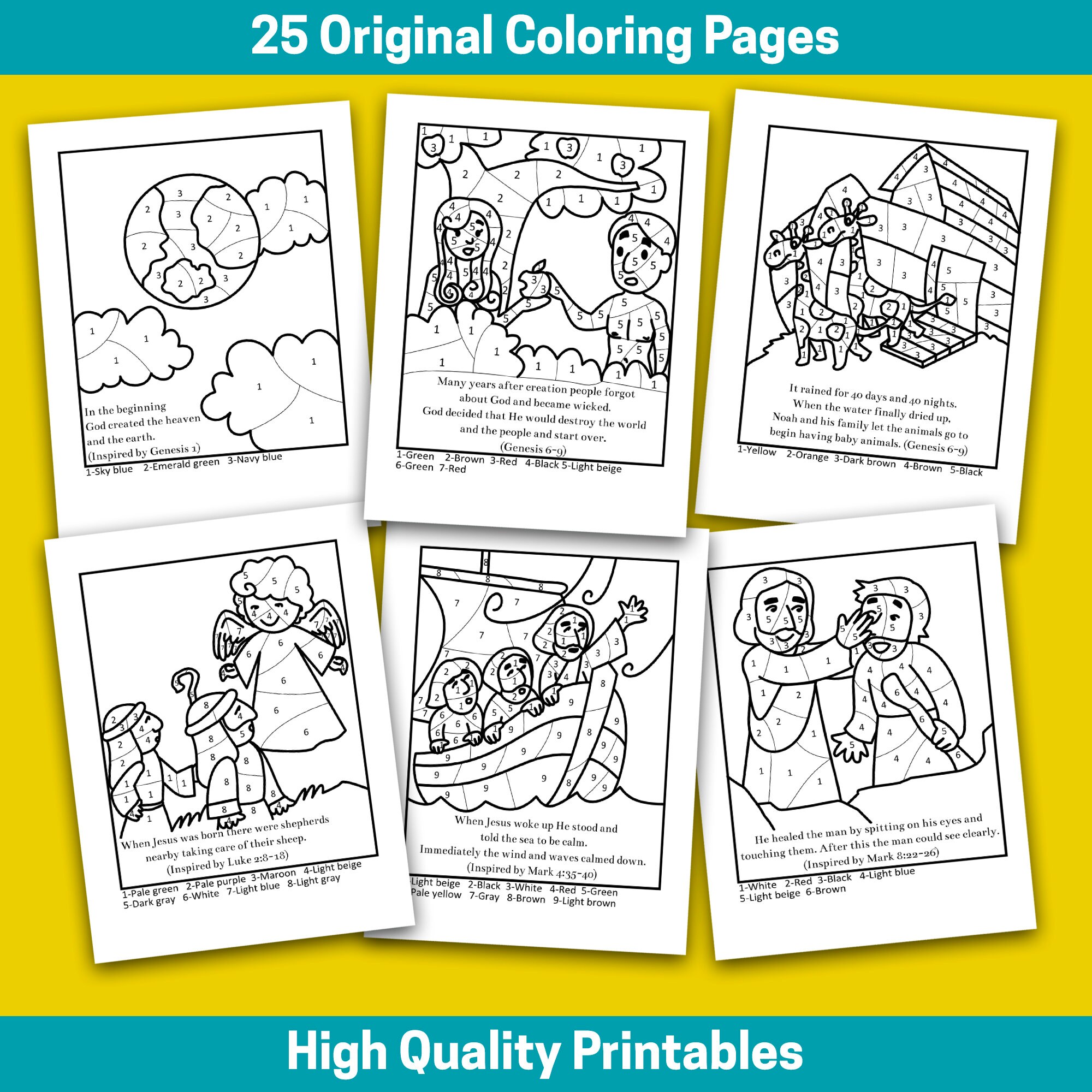 BEST VALUE Bible Color by Number for Kids Instant Download Easy to ...