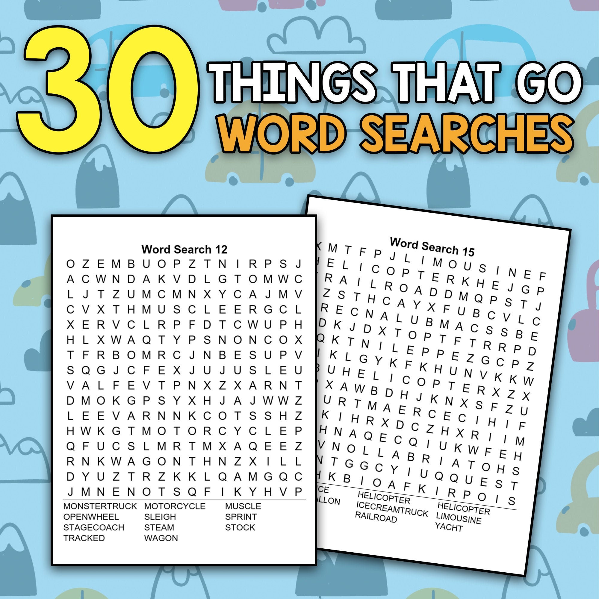 BEST VALUE 30 Things That Go Word Search Puzzles for Kids and - Etsy