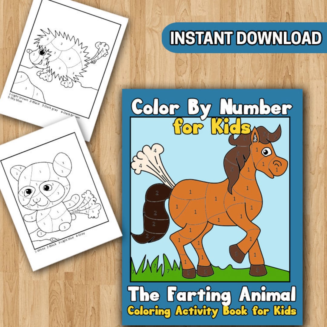 BEST VALUE 25 Funny Color by Number for Kids: Farting Animal Coloring ...