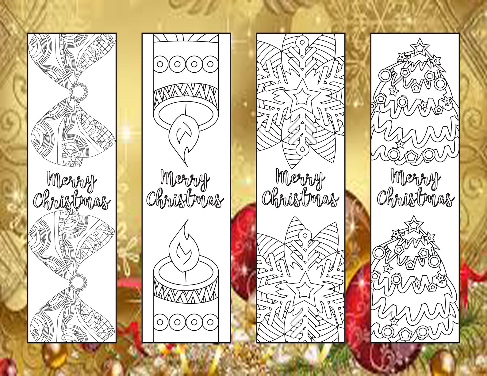 Christmas Coloring Bookmarks - Candle, Snowflake and Christmas Tree ...