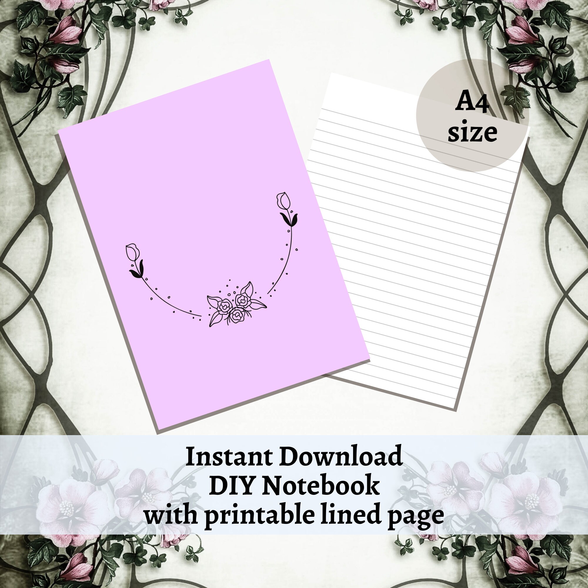 BEST VALUE 1 Printable Notebook Cover Violet Flower Theme Instant ...