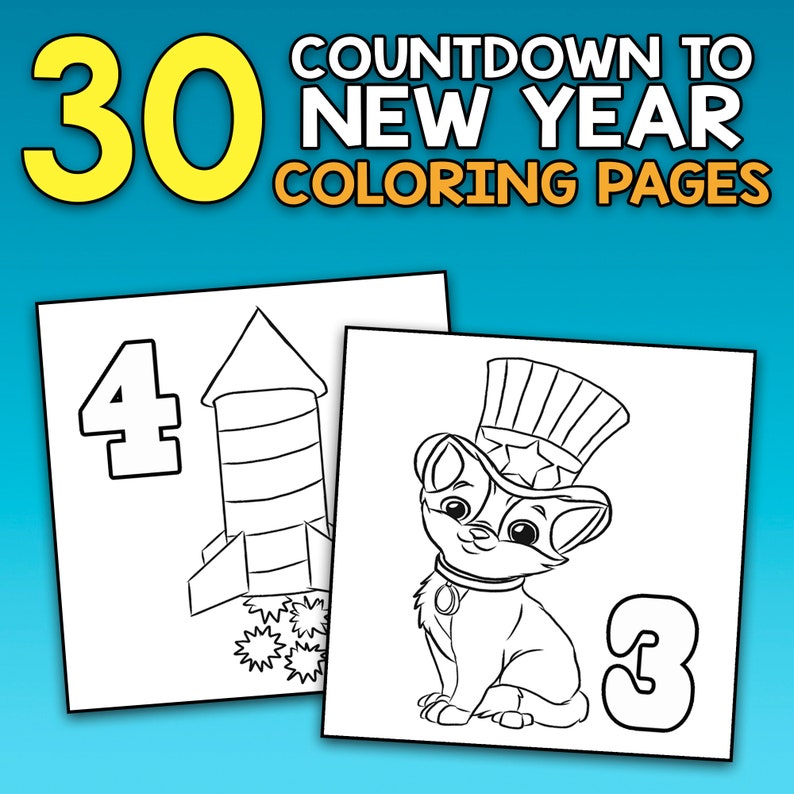 BEST VALUE - 30 Countdown to New Year Coloring Pages - Instant Download ...