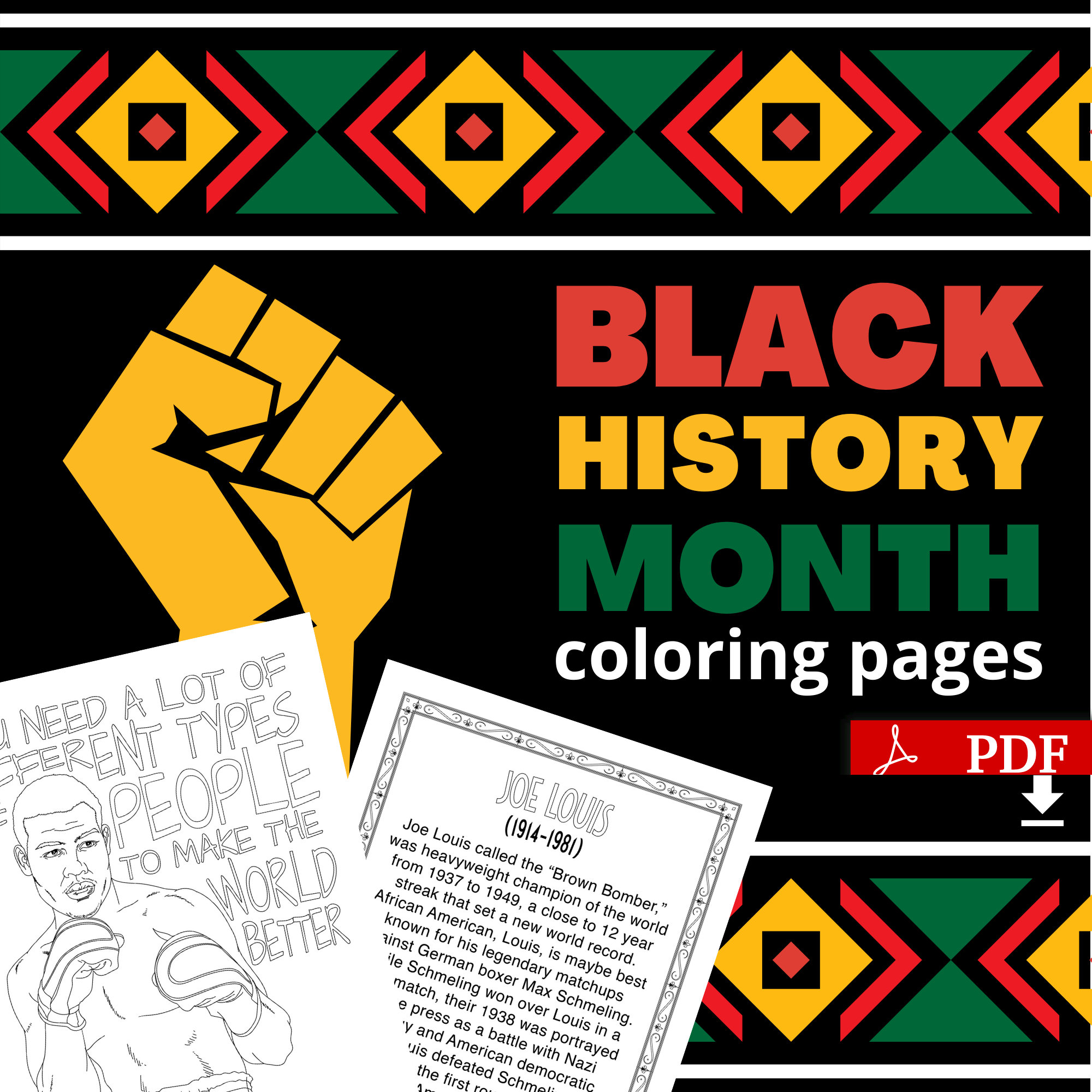 BEST VALUE Black History Month Coloring Pages Digital Download Joe ...