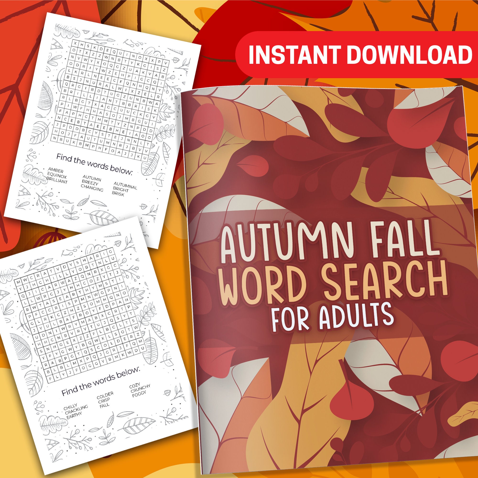 BEST VALUE 30 Autumn Fall Word Search for Adults Instant Download Large ...