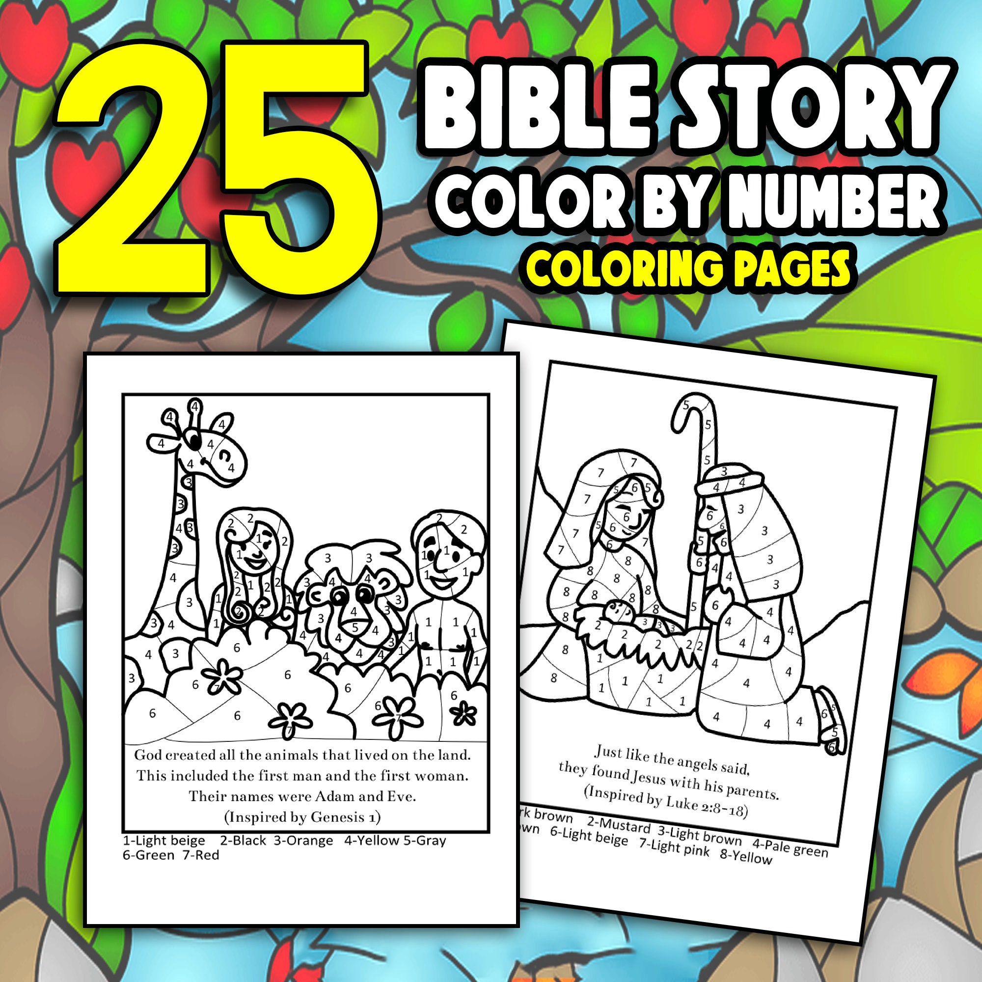 BEST VALUE Bible Color by Number Pages Instant Download Simple ...