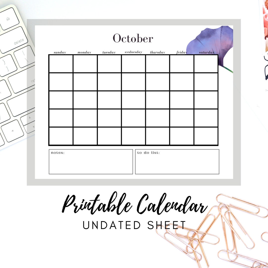 BEST VALUE October Printable Undated Calendar Sheet - Instant Download ...