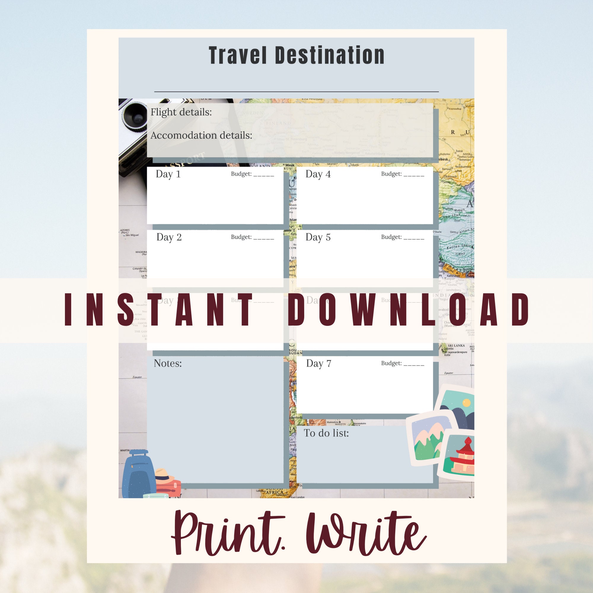 BEST VALUE Travel Itinerary Template Instant Download Travel Info Page ...