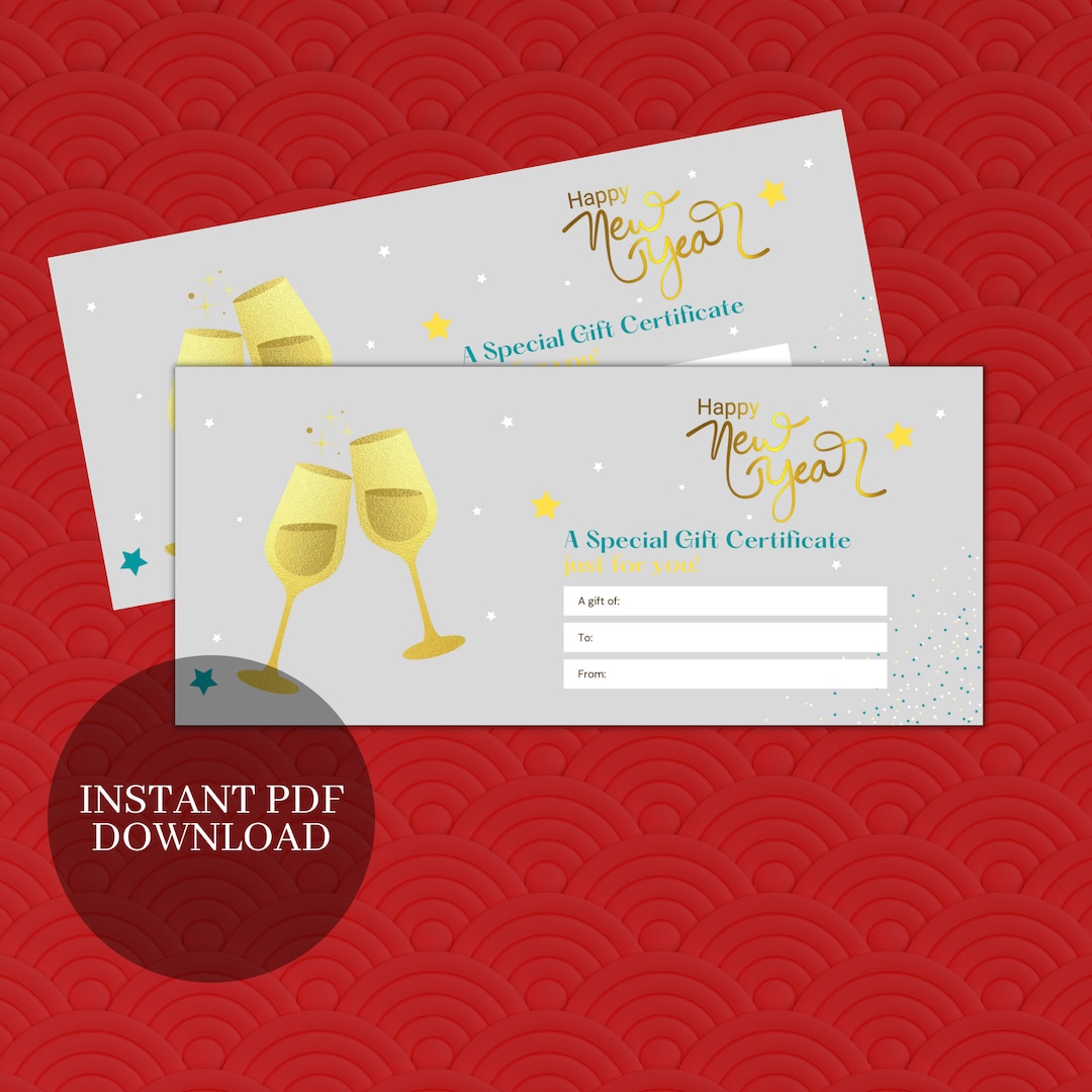 BEST VALUE Printable New Year Gift Certificate -instant Download Gift ...
