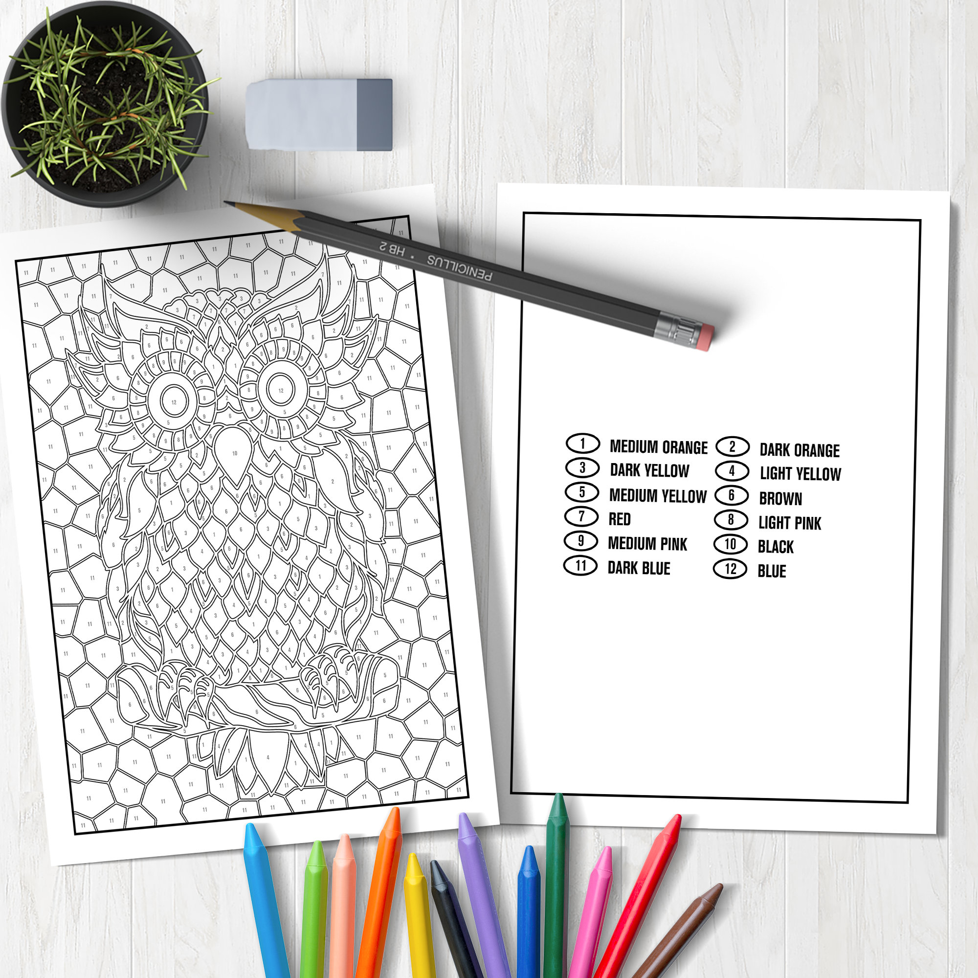 BEST VALUE Owl Printable Color by Number Mosaic Coloring Page Instant ...