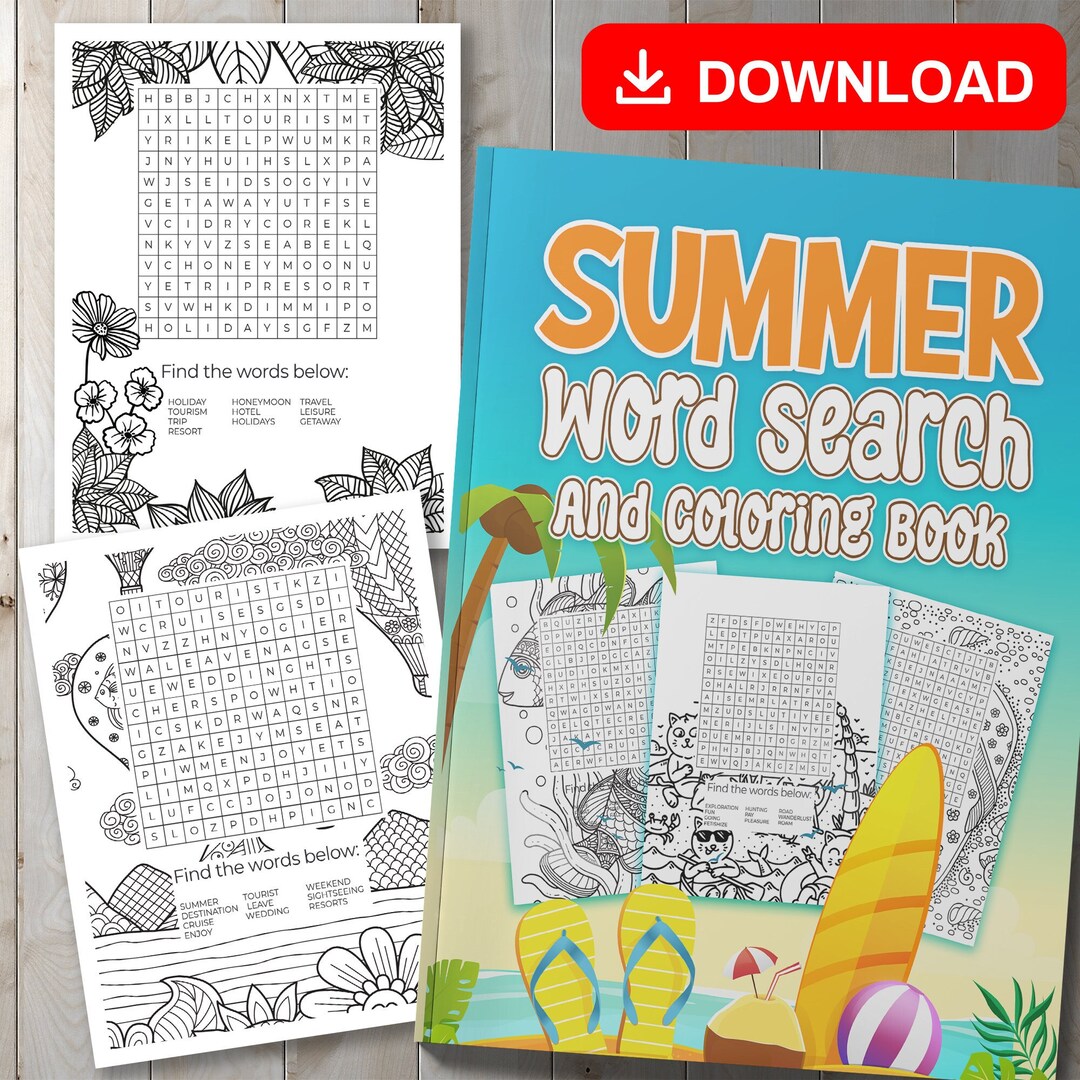BEST VALUE Summer Word Search and Coloring Book - Instant Download ...