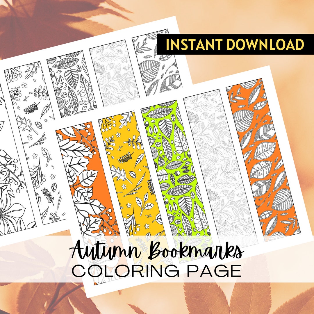 BEST VALUE Autumn Bookmark Coloring Page - Instant Download DIY ...