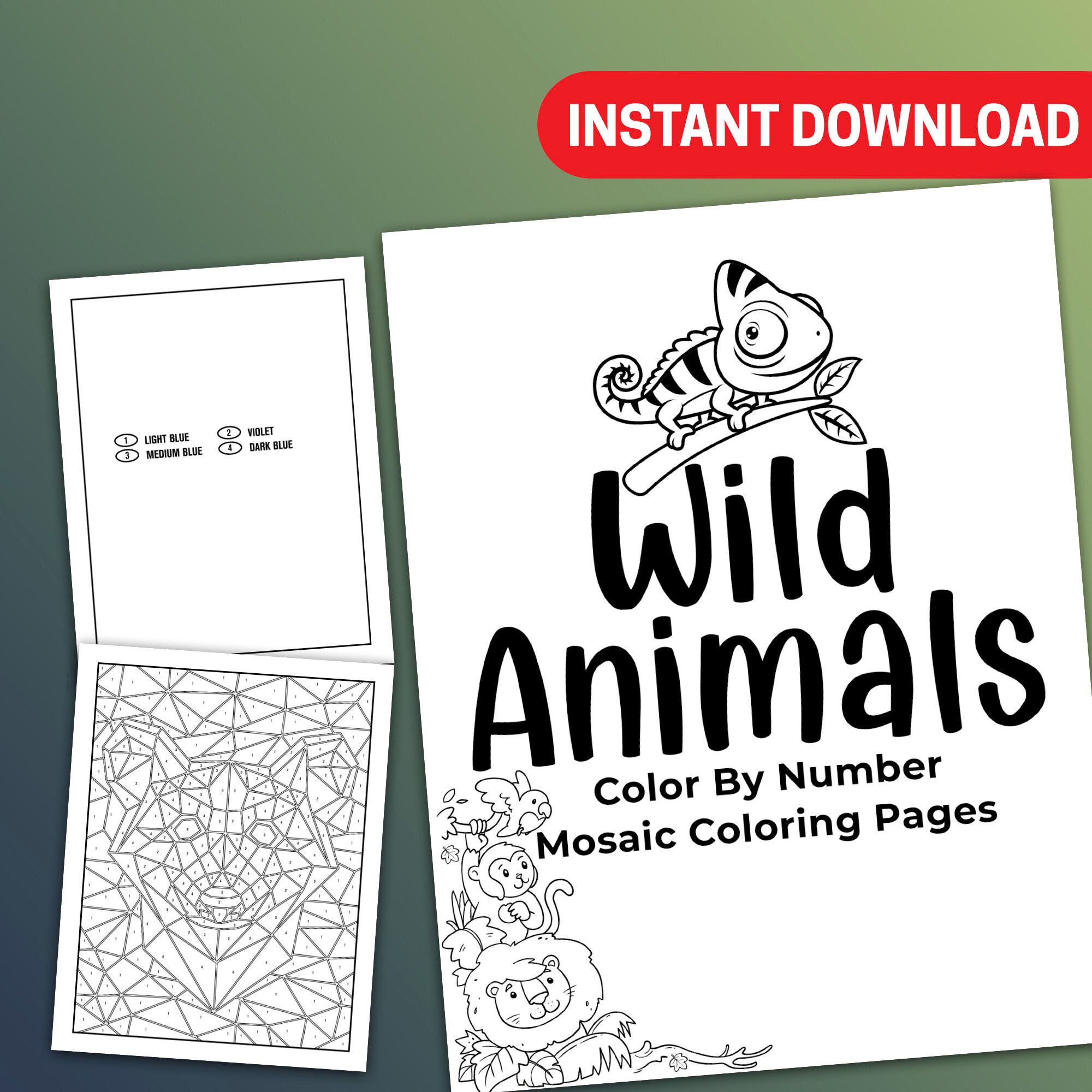 Wild Animals Color by Number Mosaic Coloring Pages Instant Download ...