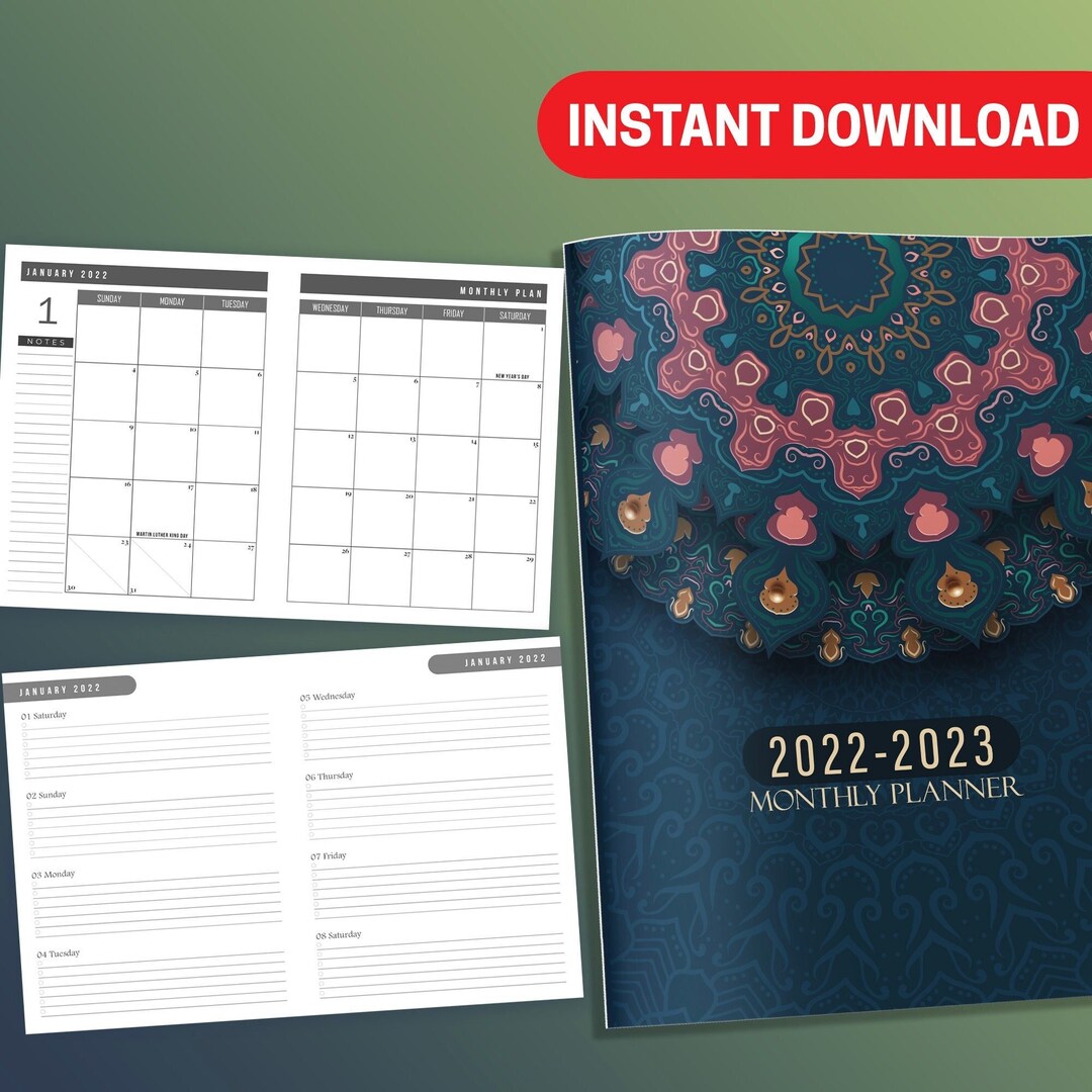 BEST VALUE! 2022-2023 Monthly Planner - Instant Download January 2022 ...