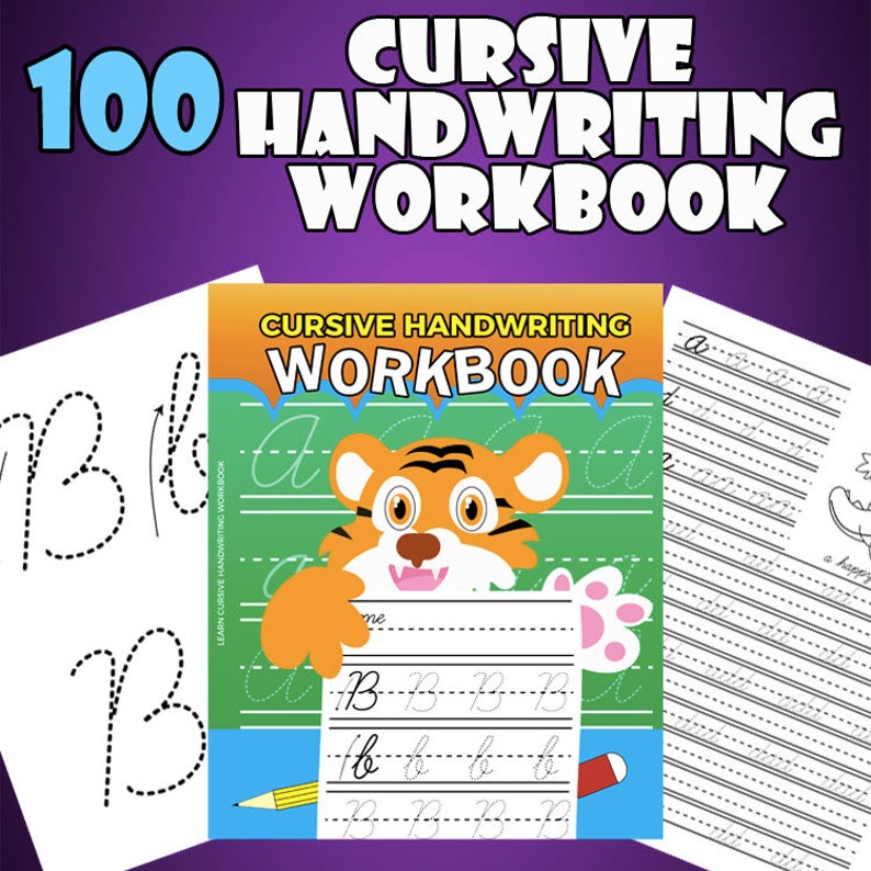 100 Pages of Practice Cursive Handwriting Workbook Printable Worksheets ...