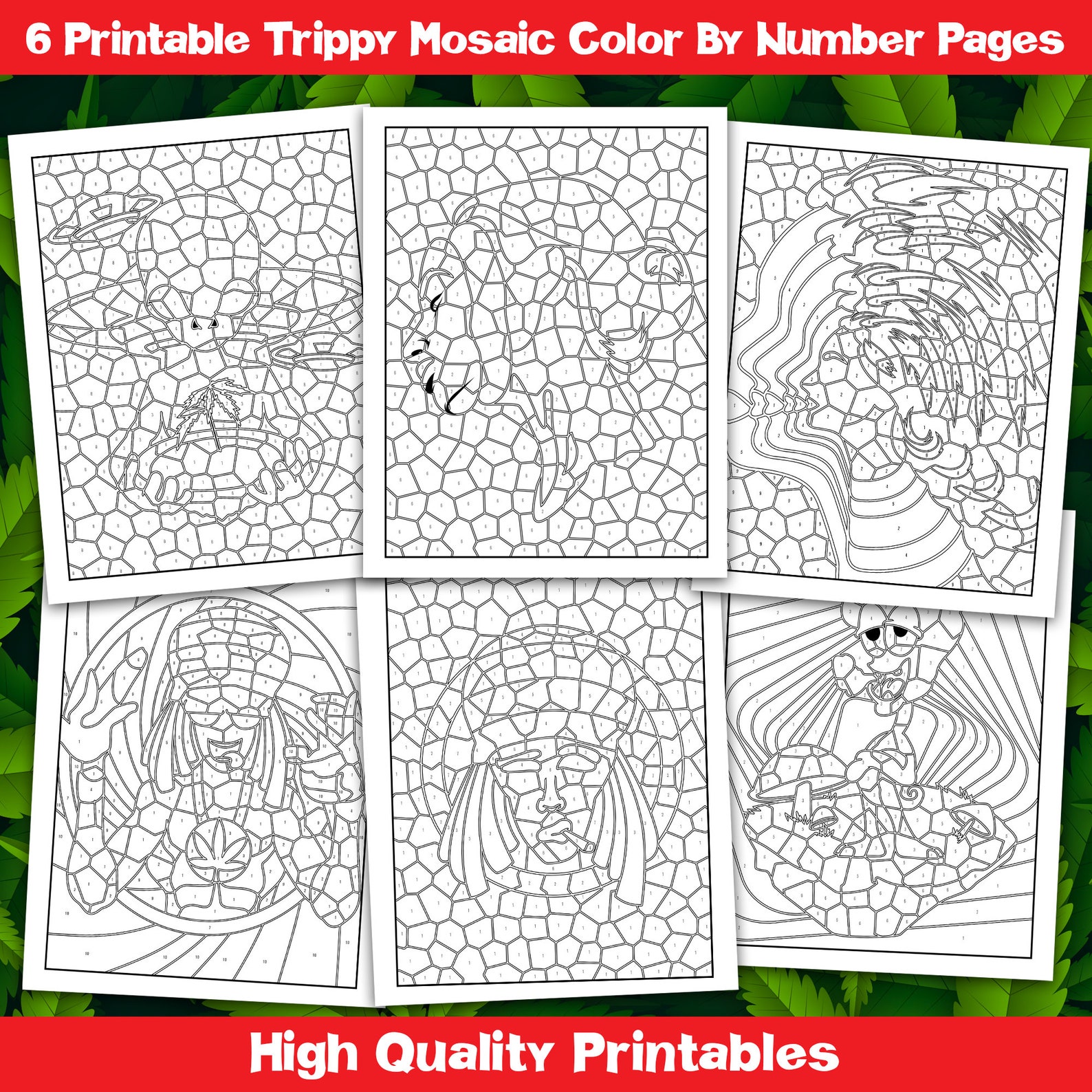BEST VALUE 6 Printable Trippy Mosaic Color by Number Instant Download ...