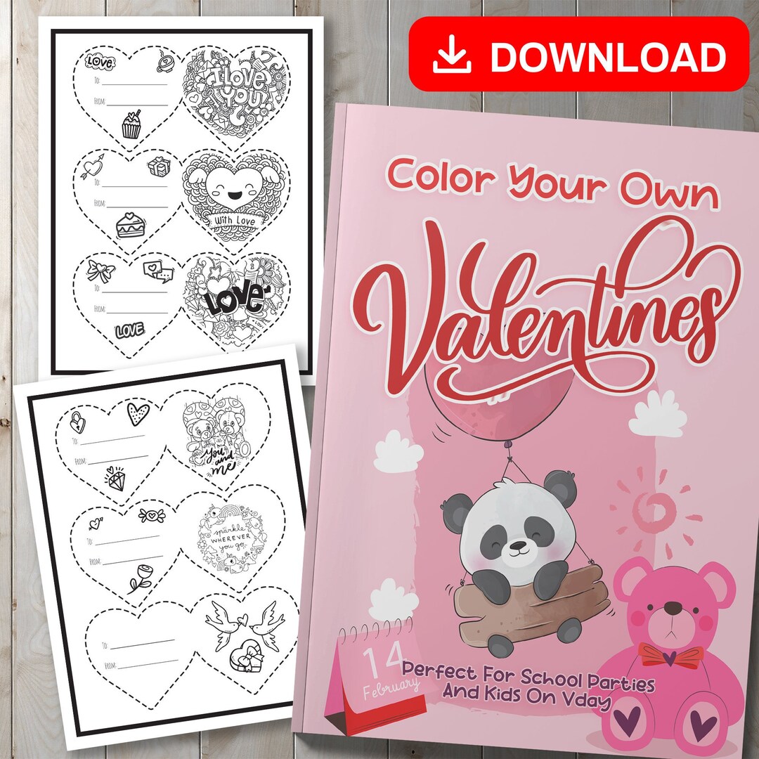 BEST VALUE Color Your Own Valentines - Instant Download Valentine's Day ...