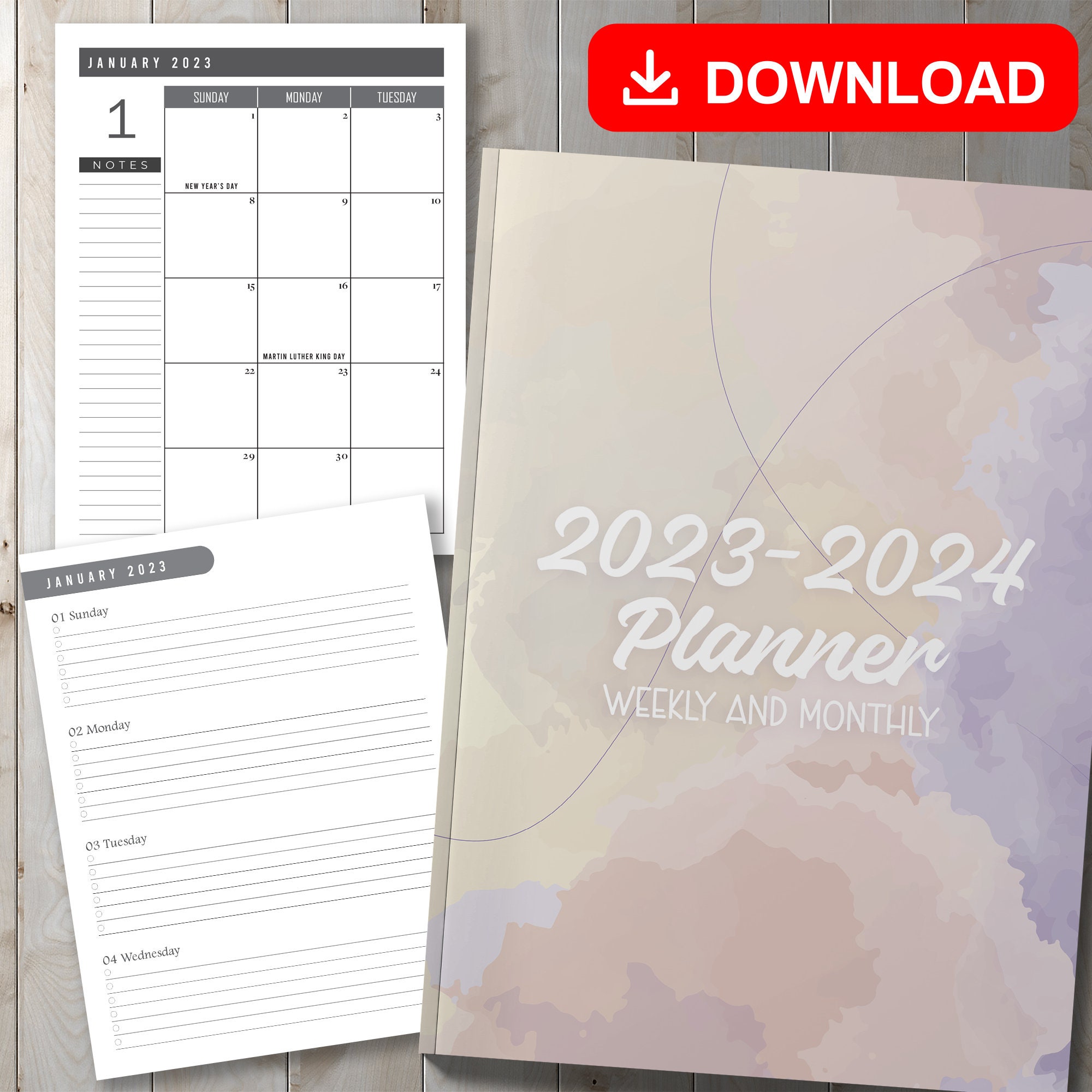 BEST VALUE 2023-2024 Planner Weekly and Monthly Instant Download Jan ...