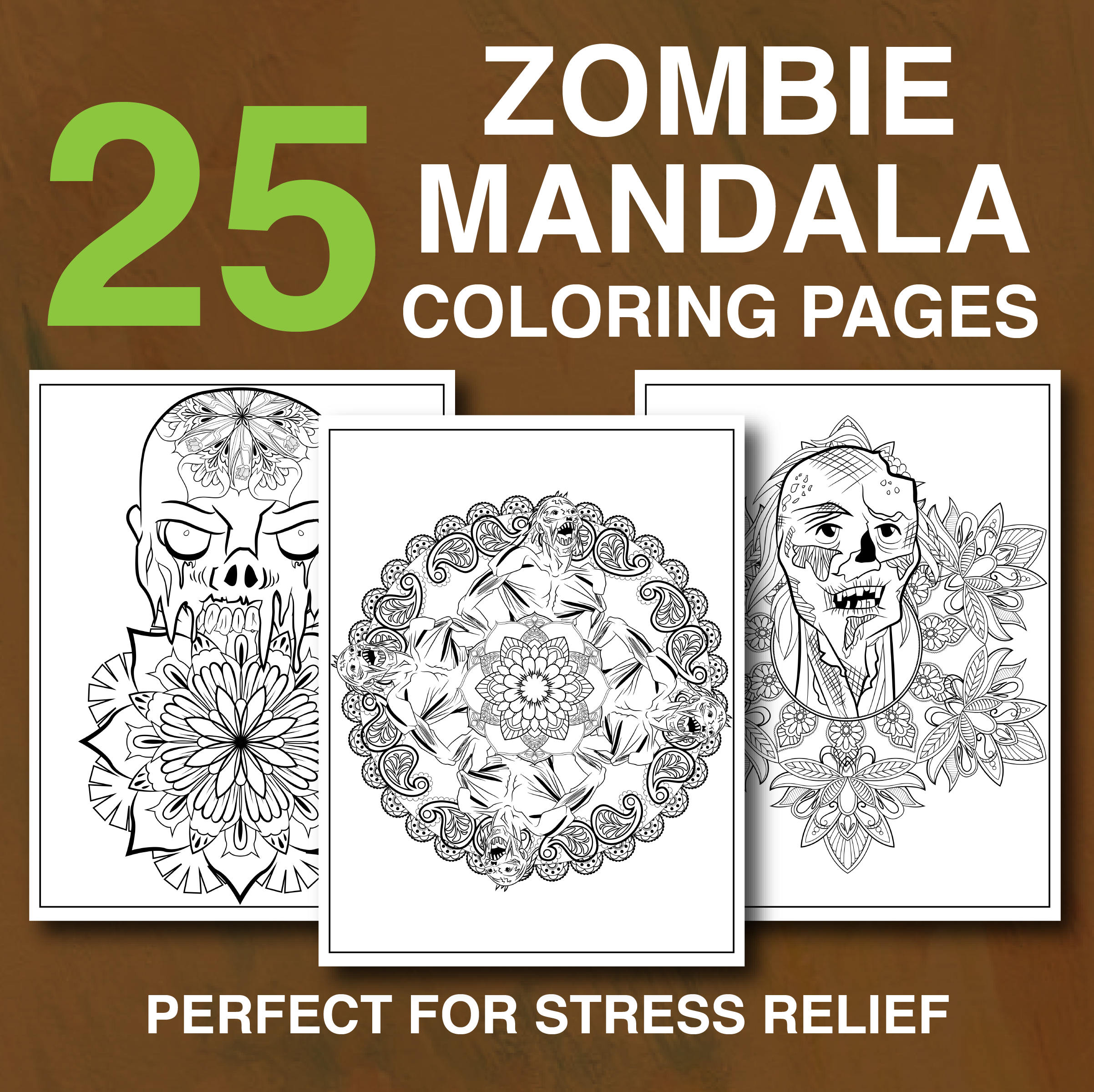 25 páginas para colorear de Zombie Mandala - Descarga instantánea de ...