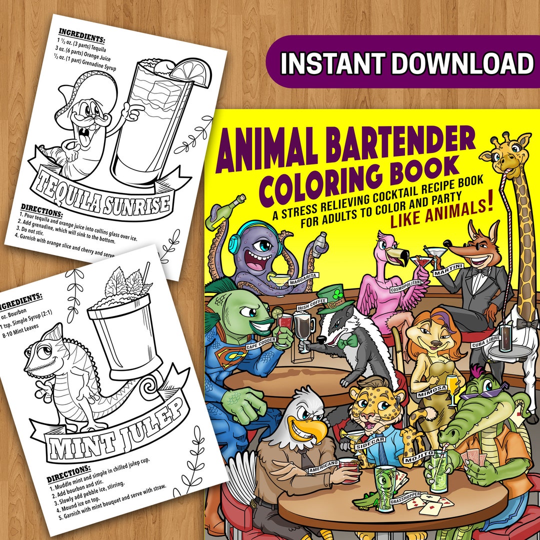 BEST VALUE Animal Bartender Coloring Book - Cocktail Recipes & Party ...