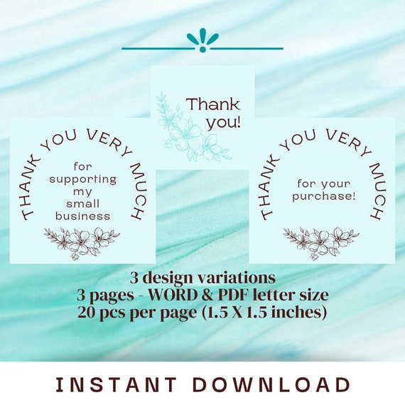 Printable Thank You Stickers Instant Download Blue Sticker | Etsy