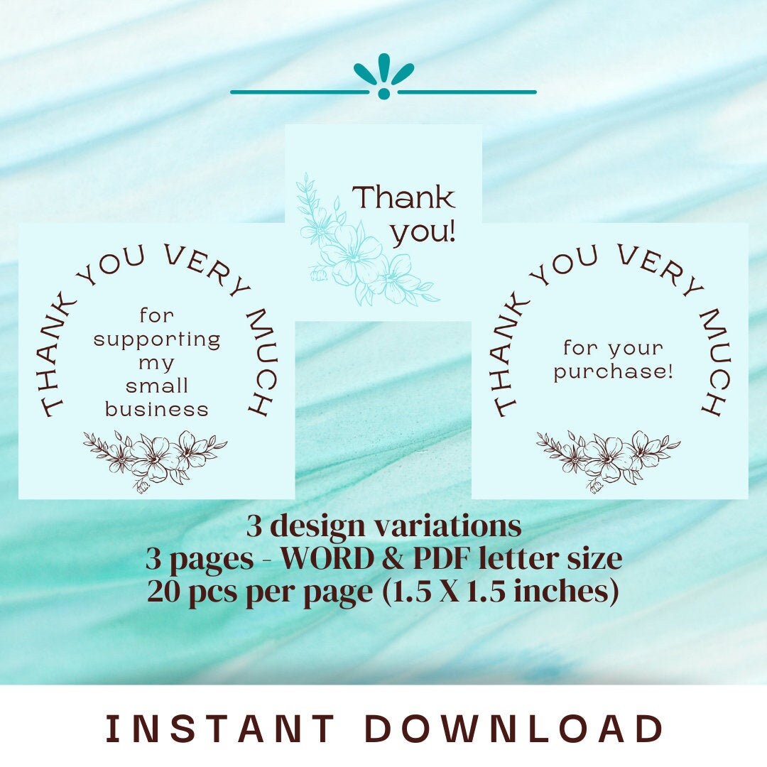 Printable Thank You Stickers Instant Download Blue Sticker Thank You ...